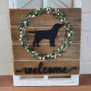 Labrador Retriever Welcome Sign Wood Berry Wreath English Lab Rustic ...