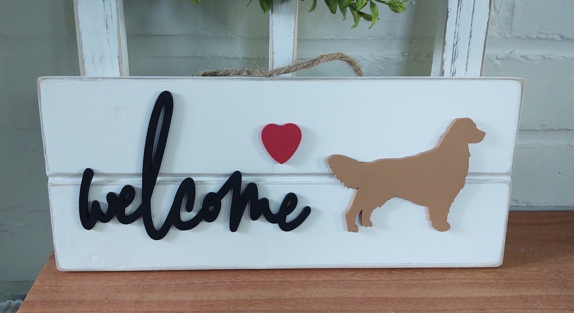 Golden Retriever Welcome Sign Wood English Golden Hanging Sign - Etsy