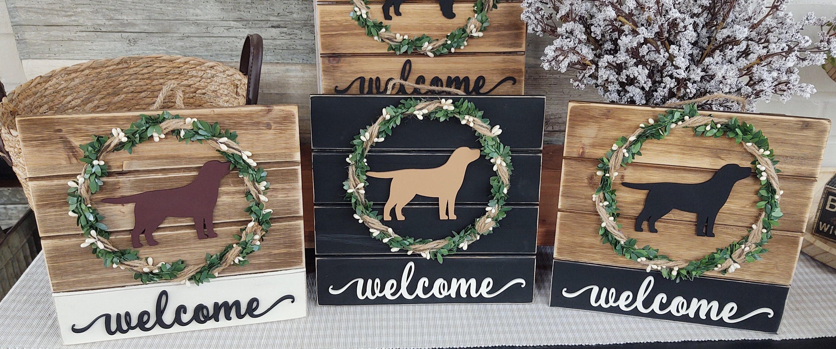 Labrador Retriever Welcome Sign Wood Berry Wreath English Lab Rustic ...