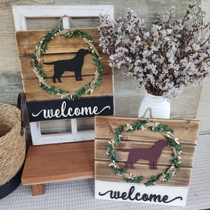 Labrador Retriever Welcome Sign Wood Berry Wreath English Lab Rustic ...