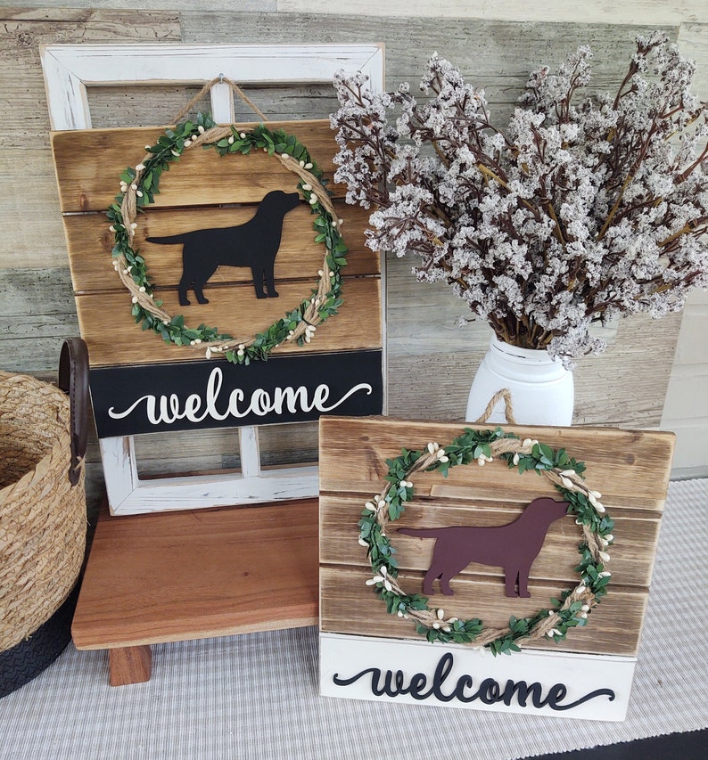 Labrador Retriever Welcome Sign Wood Berry Wreath English Lab - Etsy