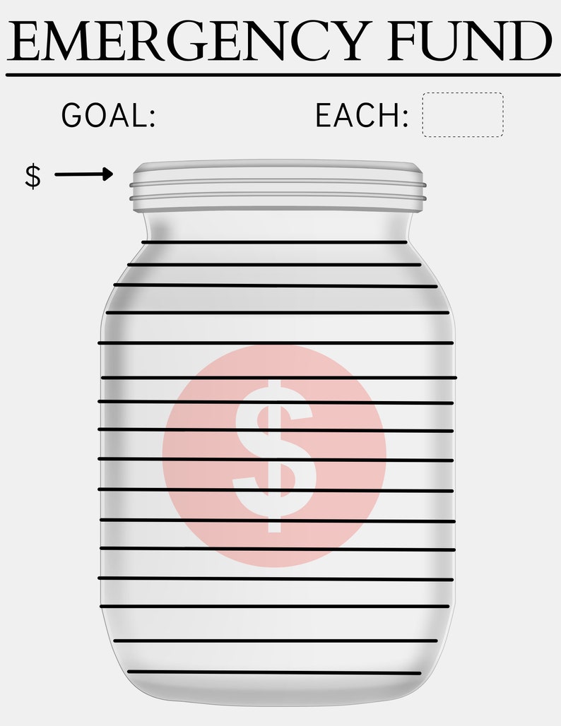 Emergency Fund Savings Jar Goal Tracker Colorable Printable - Etsy