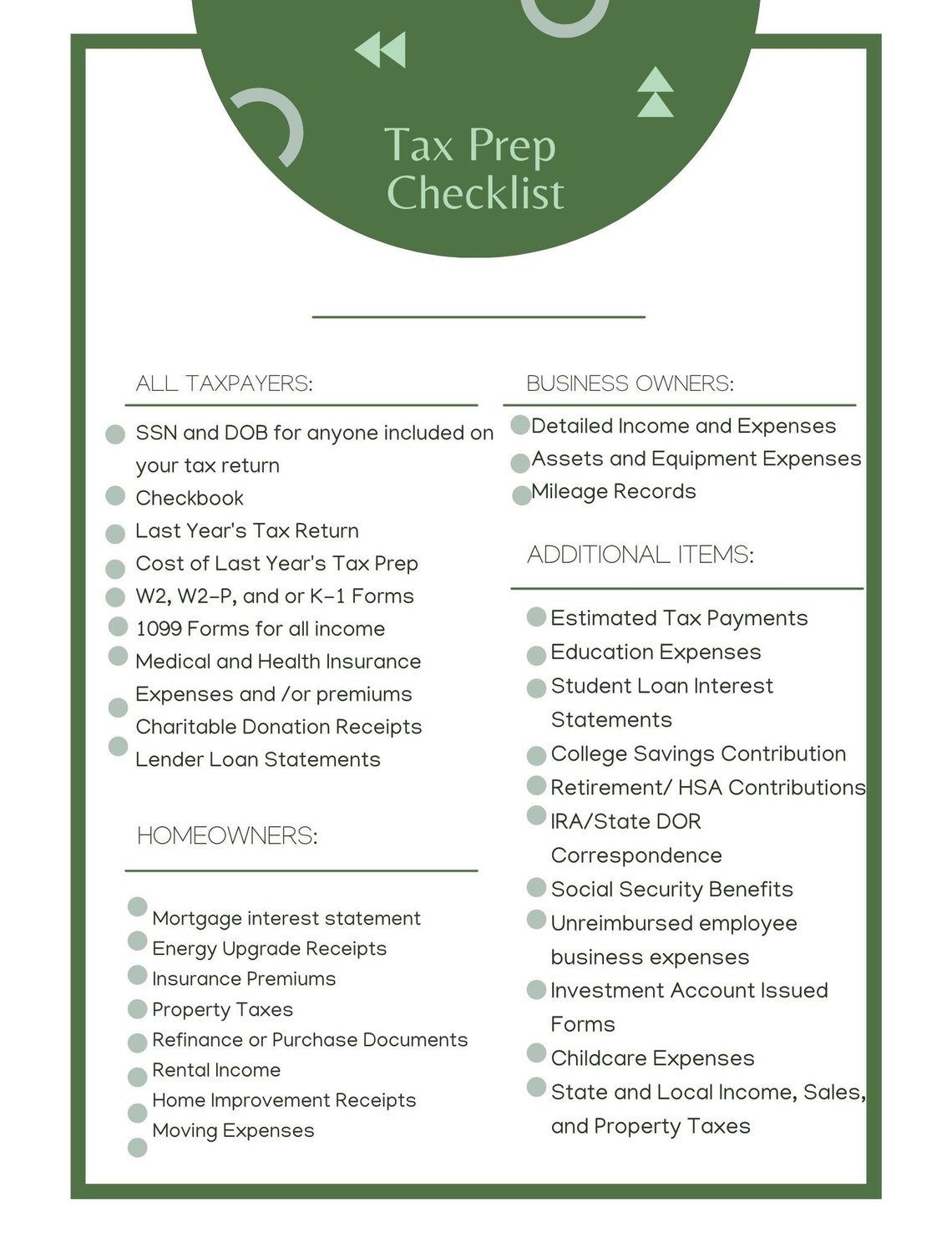 Tax Prep Checklist - Etsy