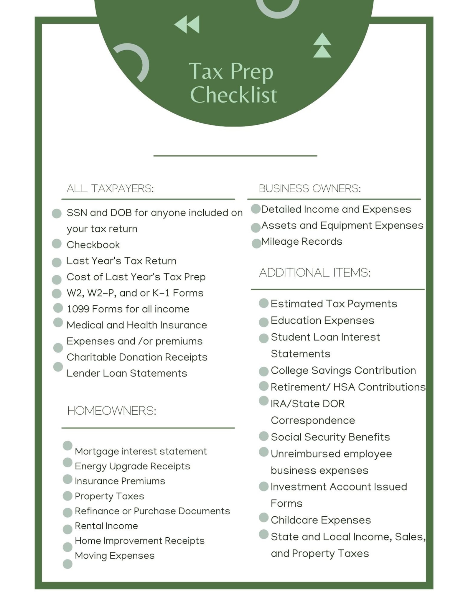 Tax Prep Checklist - Etsy