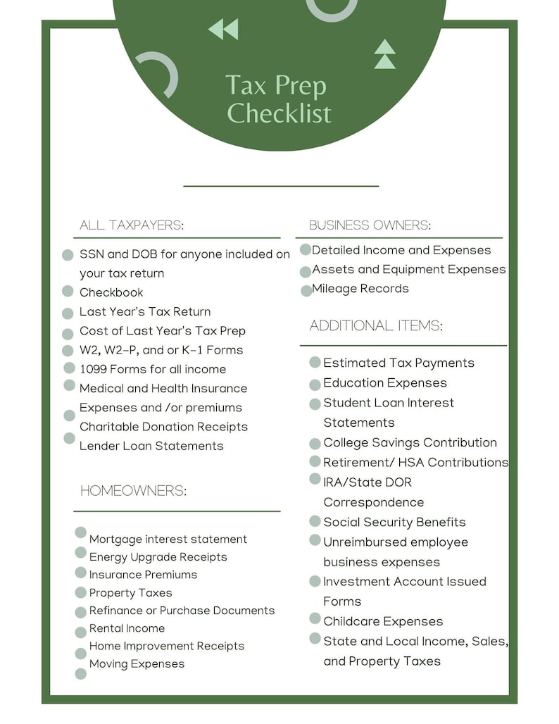 Tax Prep Checklist - Etsy