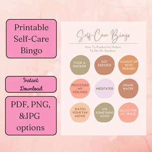 Self Care Bingo Wellness Activity Worksheet Printable Mindfulness Self ...