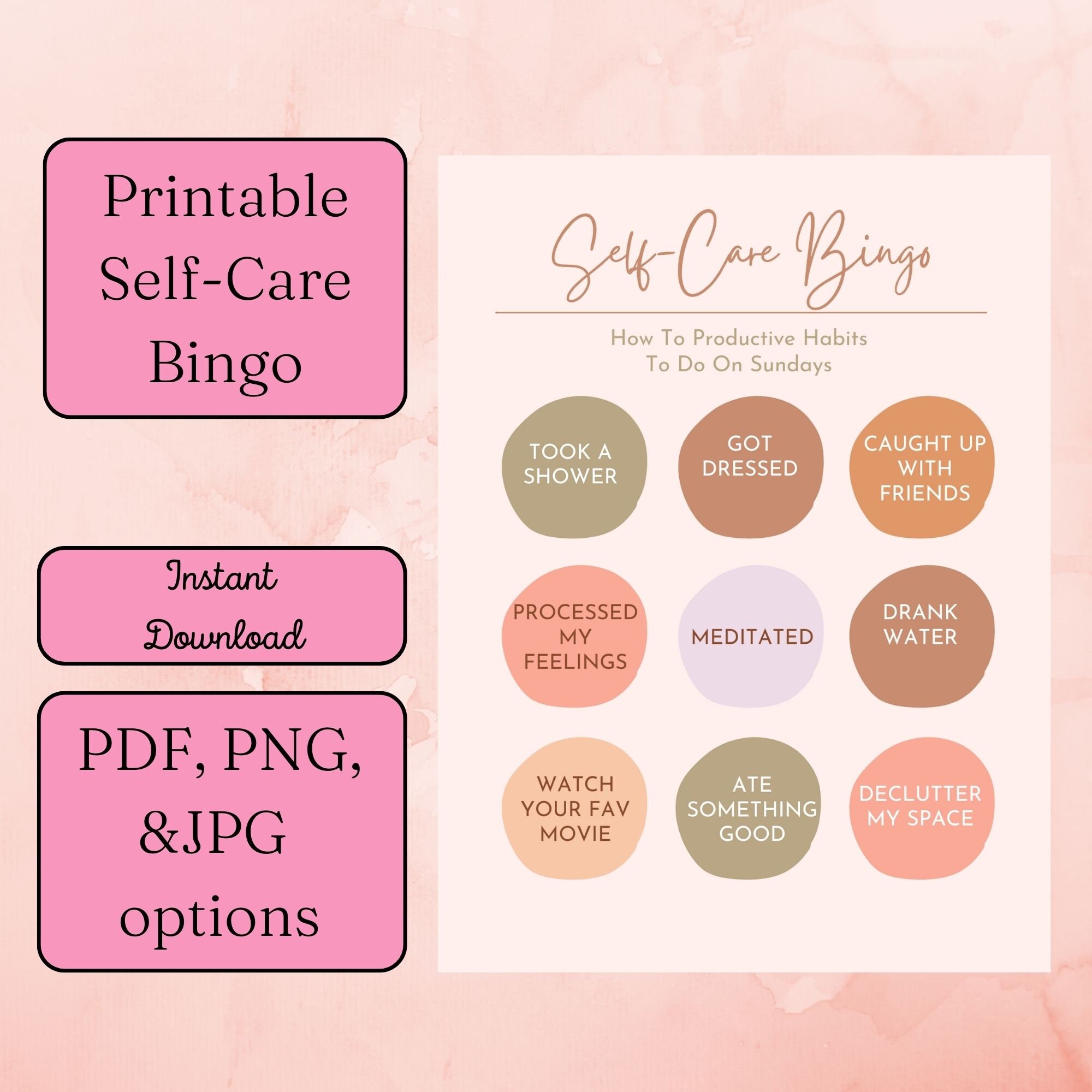 Self Care Bingo Wellness Activity Worksheet Printable Mindfulness Self ...