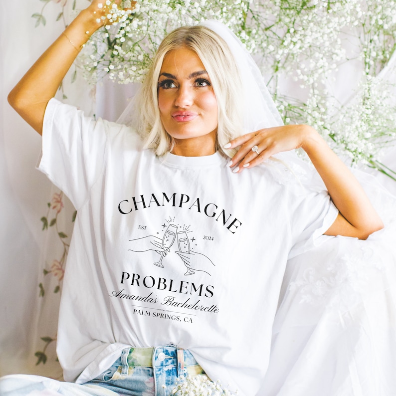 Champagne Problems Bachelorette Comfort Colors Shirt, Custom Bach ...