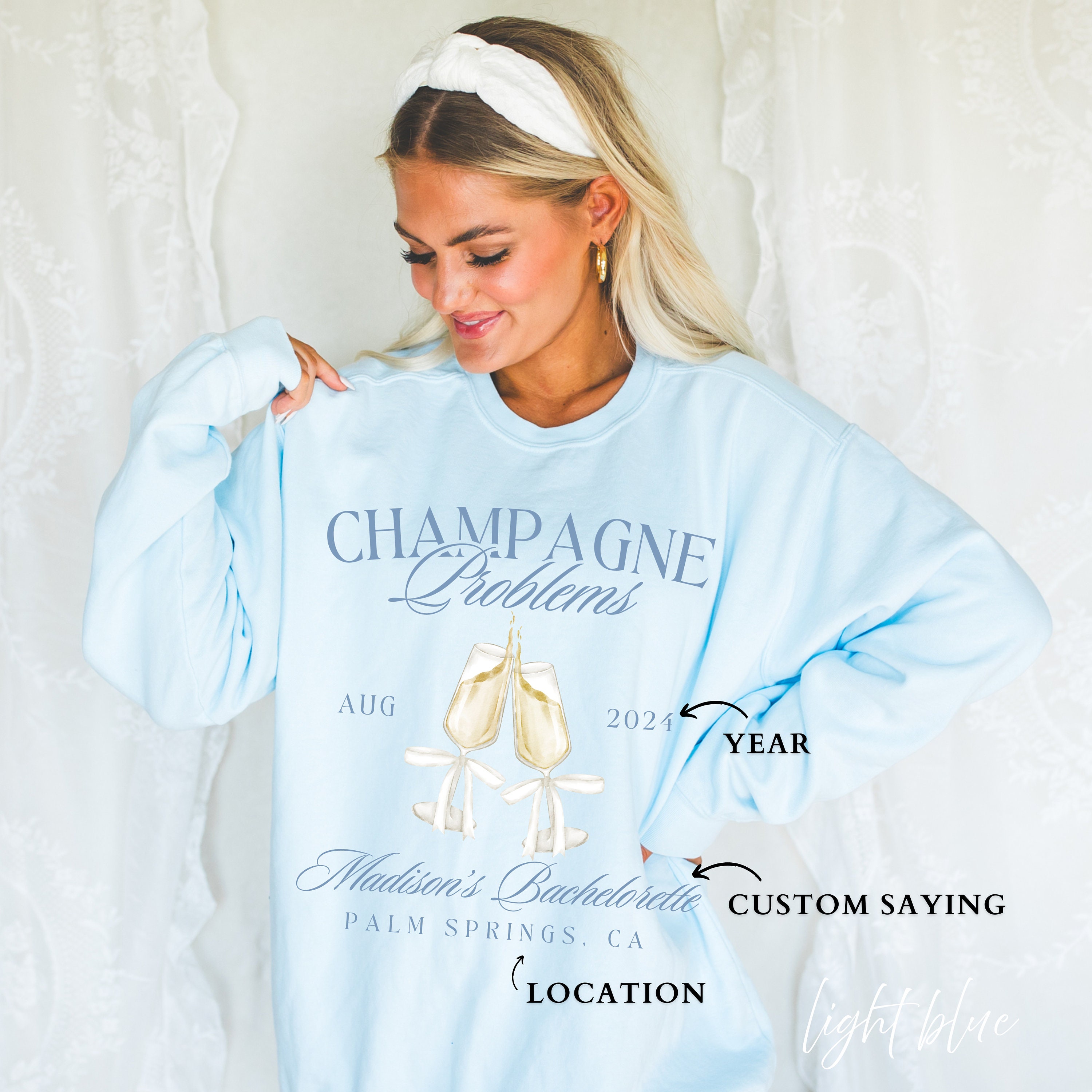 Champagne Problems Bachelorette Sweatshirt, Custom Bach Crewneck ...