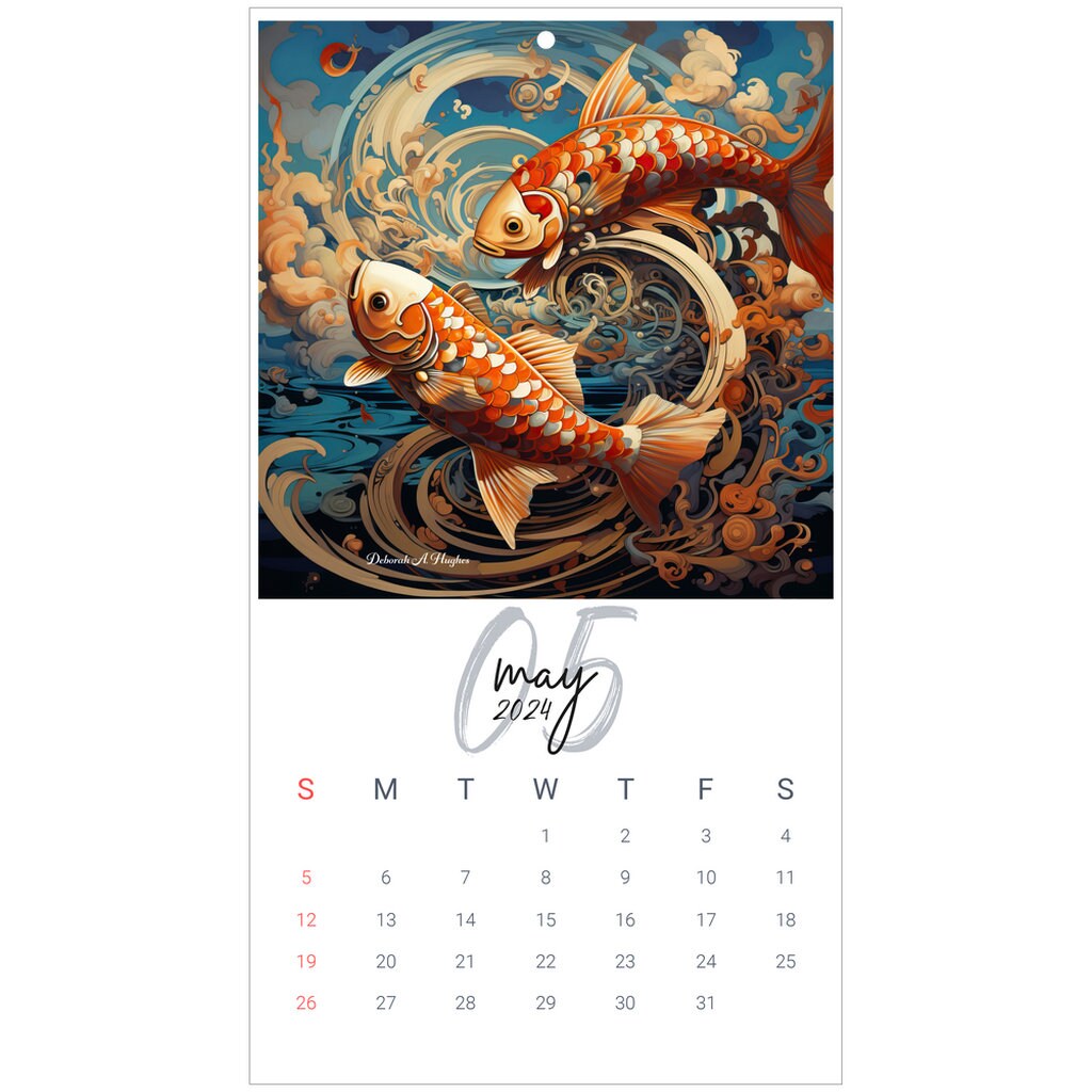 2024 Wall Calendar Fractal Surrealism Koi Fish - Etsy