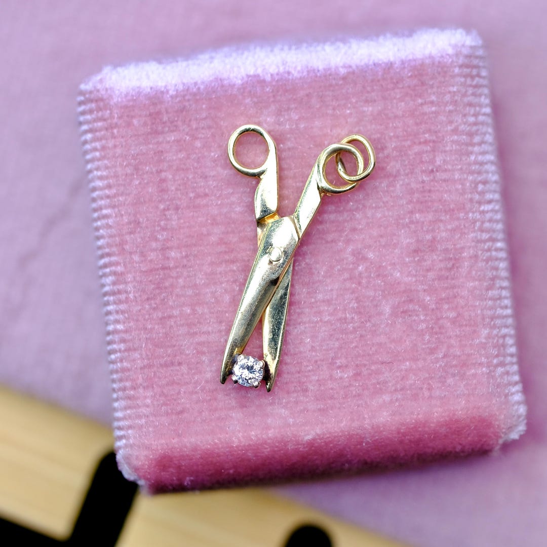 Unique Stamped 14K Yellow Gold Scissors Set With Genuine Diamond - Etsy
