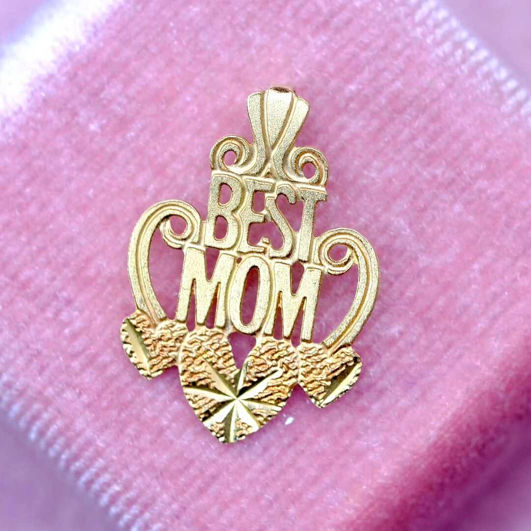 14K Yellow Gold Real Gold BEST MOM Pendant Perfect Birthday Gift for ...