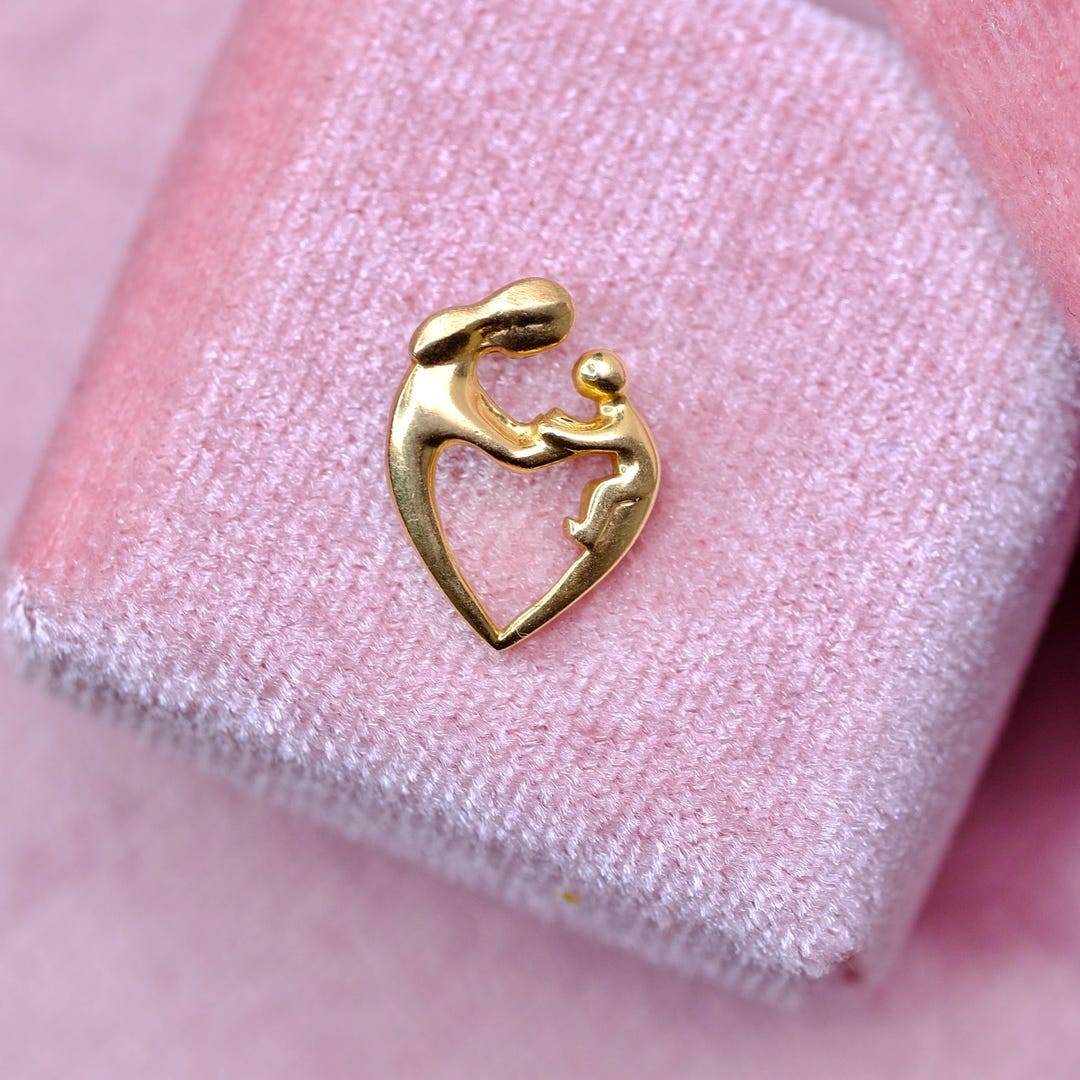 14K Real Yellow Gold Dainty Small "mother & Child" Pendant. - Etsy