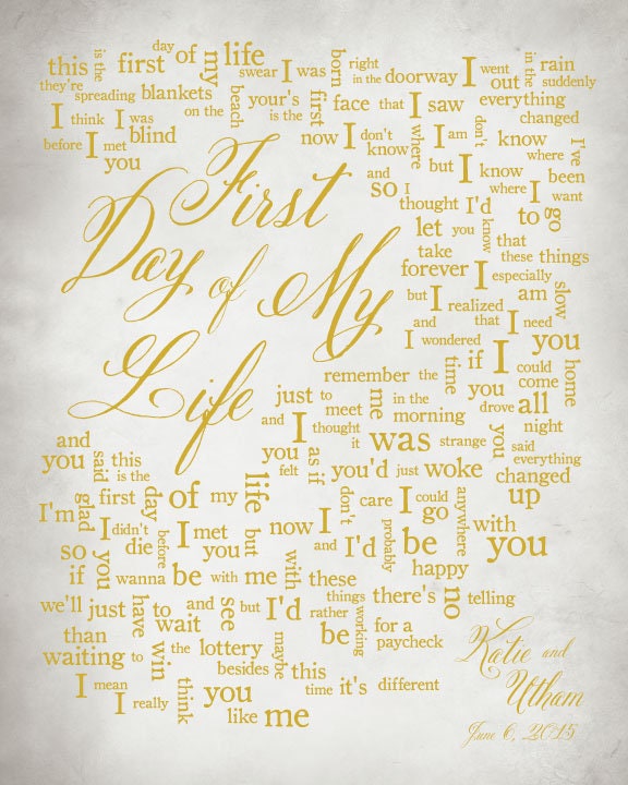 First Day of My Life//wedding Song Lyrics Wall Art//wedding Gift//one ...