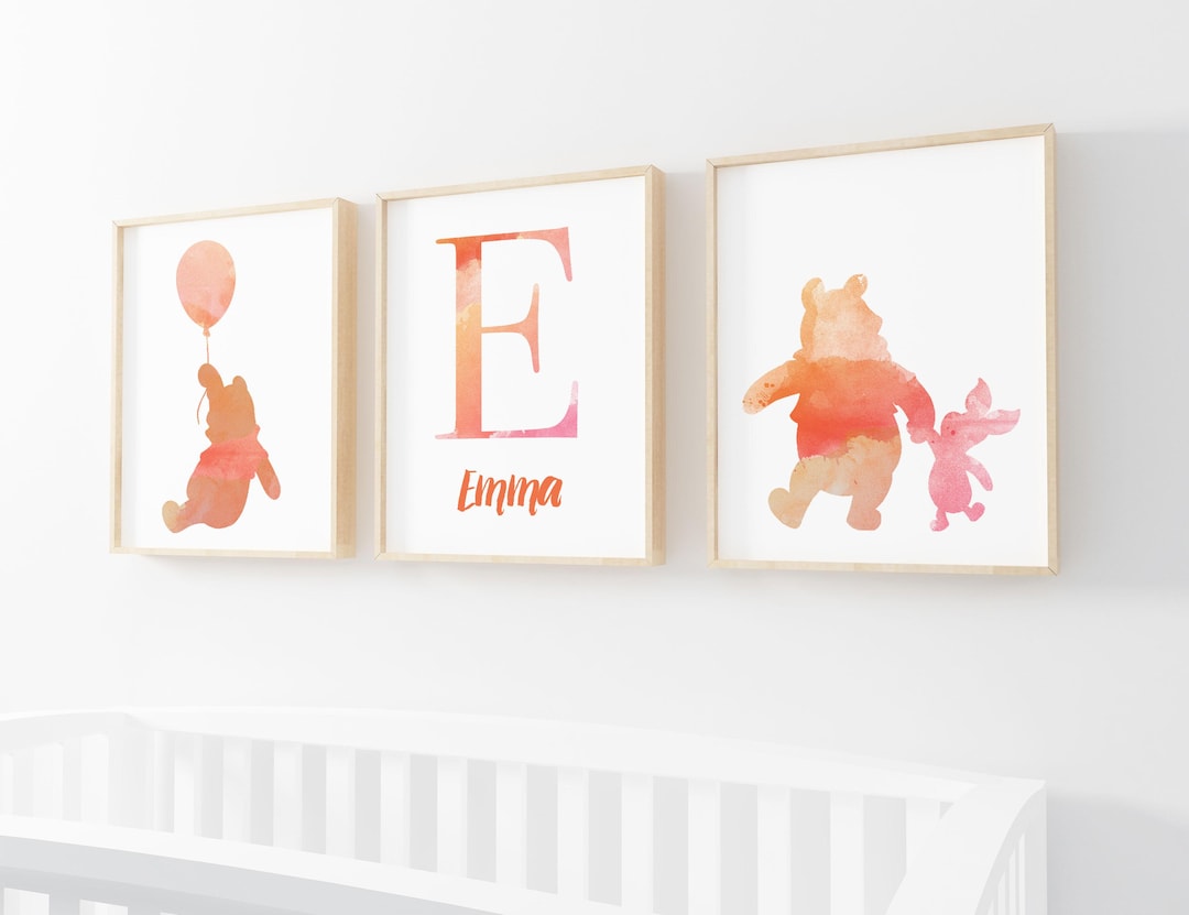 Winnie the Pooh Wall Art, Custom Pooh Prints, Baby Girl Nursery Decor ...