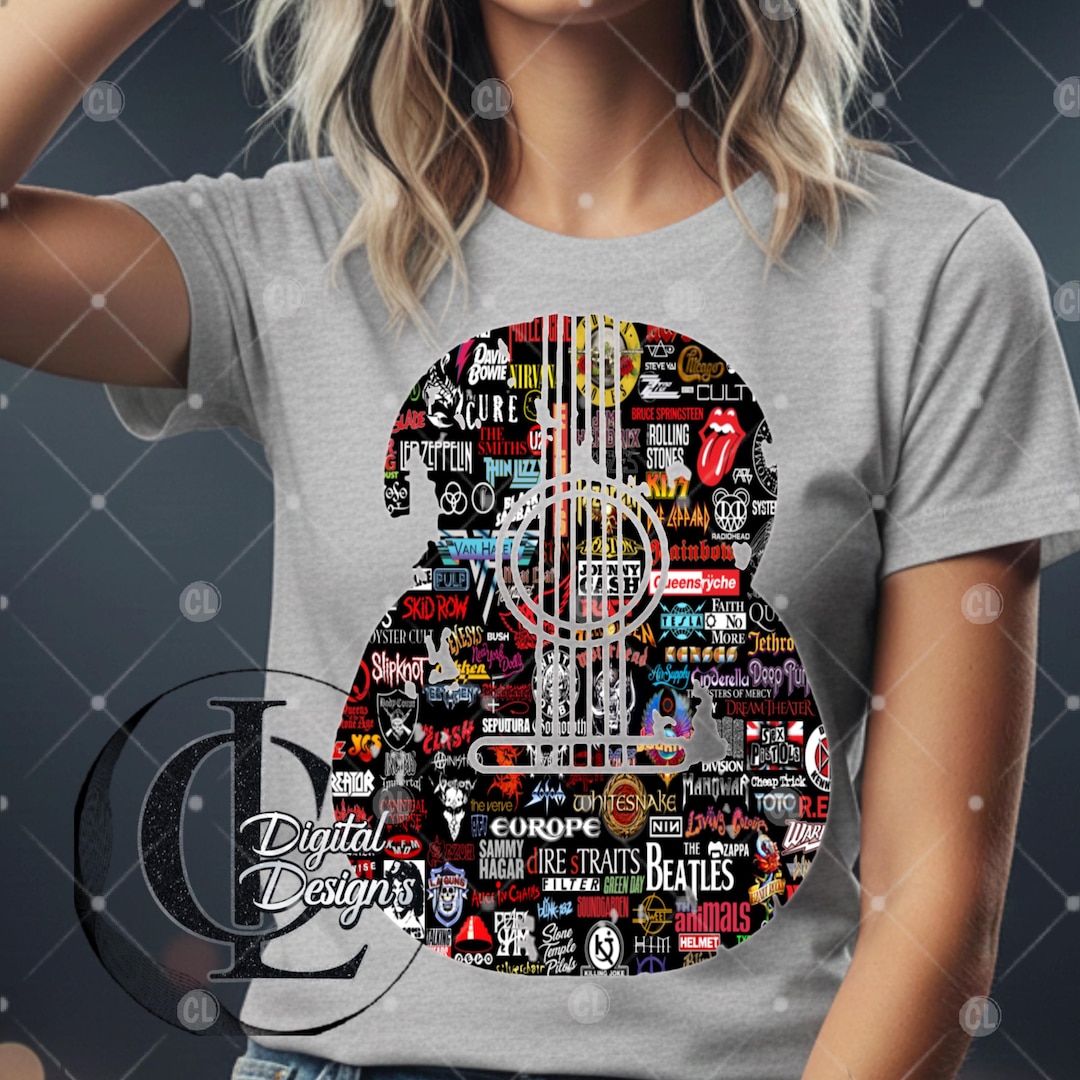 Rock Band Logo Collage, Guitar Design, Heavy Metal Music, Graphic T ...