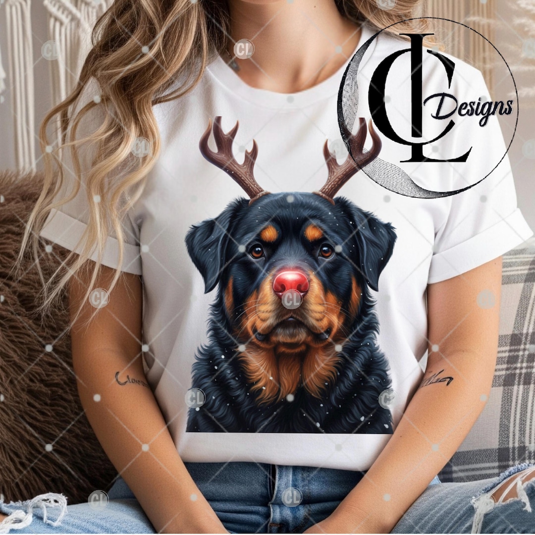 Reindeer Art, Christmas Printable, Rottweiler Holiday, Dog Wall Art ...