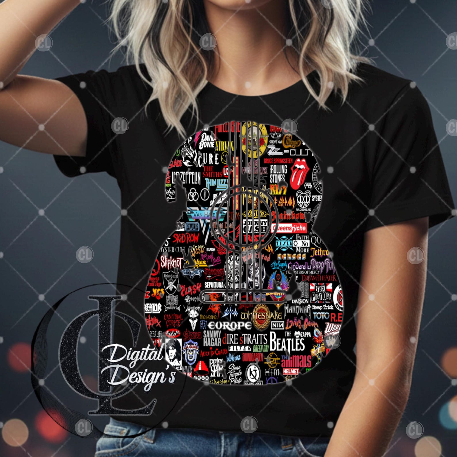 Rock Band Logo Collage, Guitar Design, Heavy Metal Music, Graphic T ...