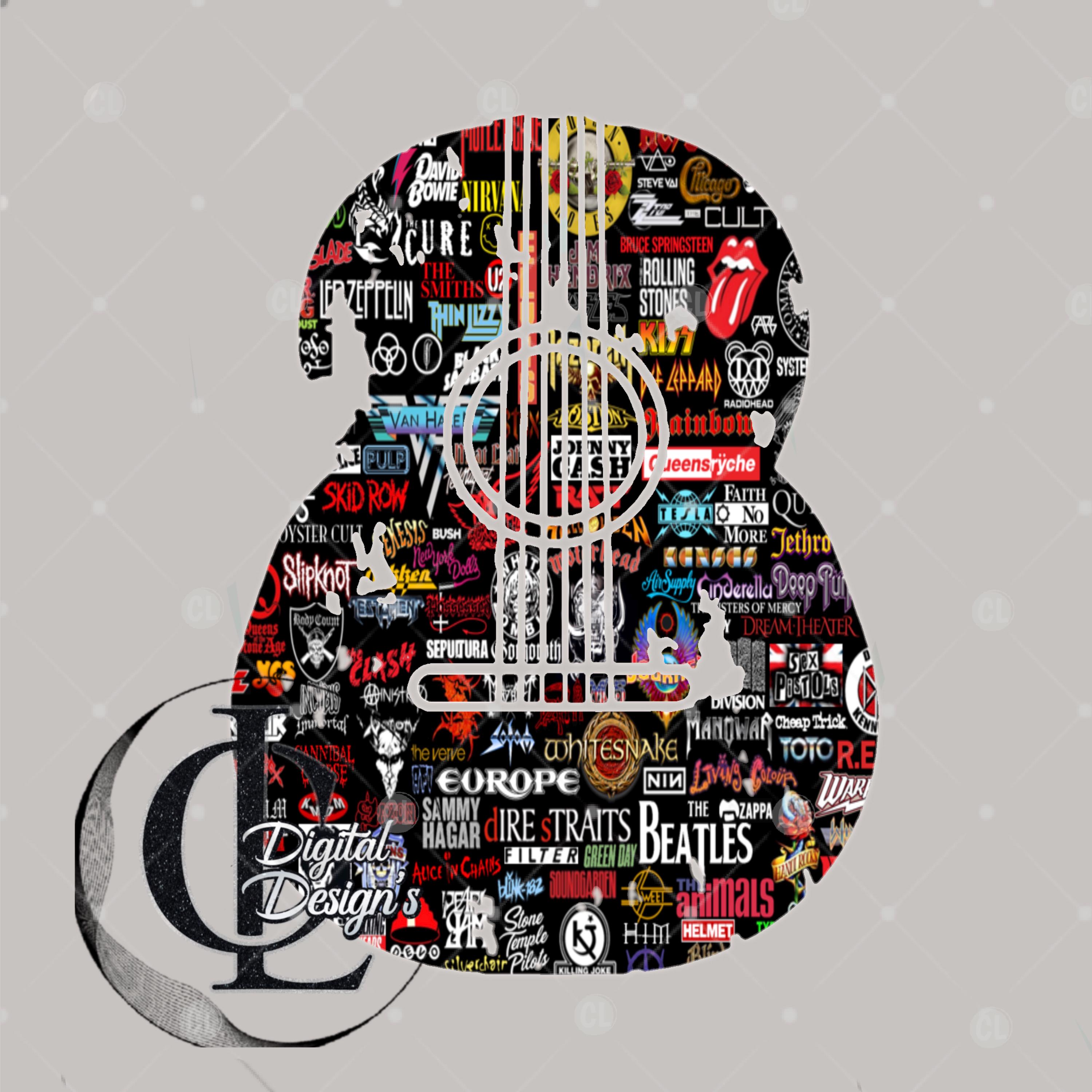 Rock Band Logo Collage, Guitar Design, Heavy Metal Music, Graphic T ...