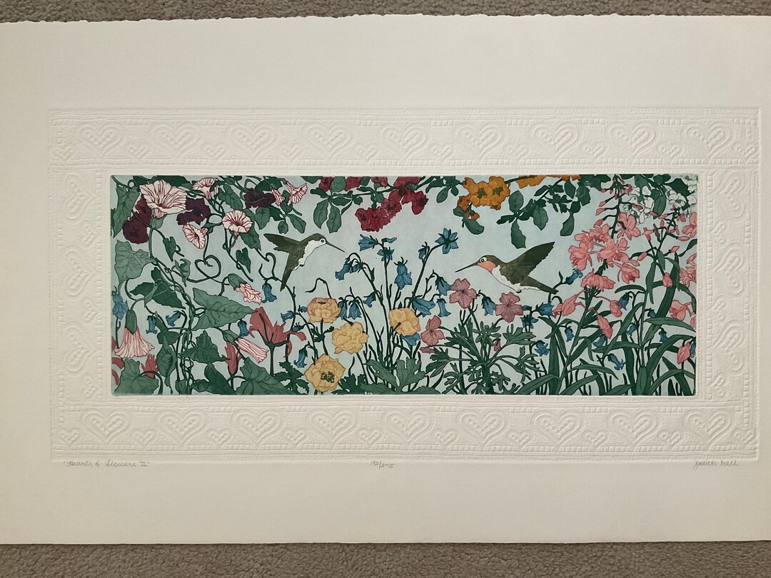 Judith Hall’s “hearts and Flowers I and II” a Pair of Hand Colored Embossed Etchings - Etsy