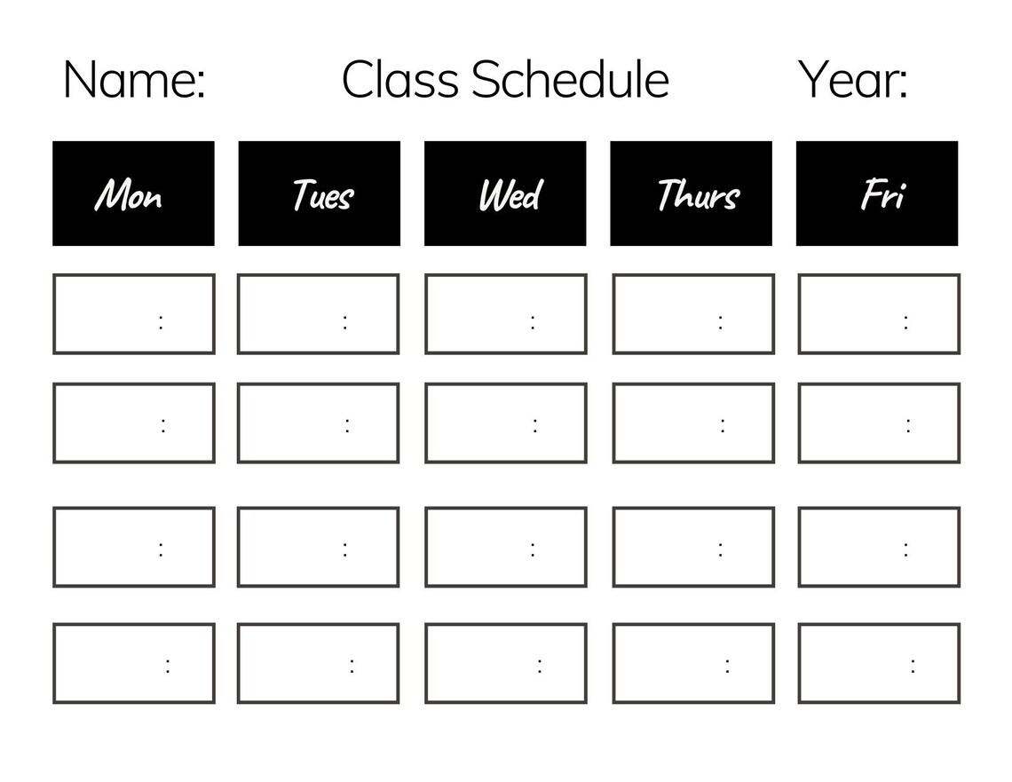 College Schedule Semester Template Printable Class Schedule | Etsy