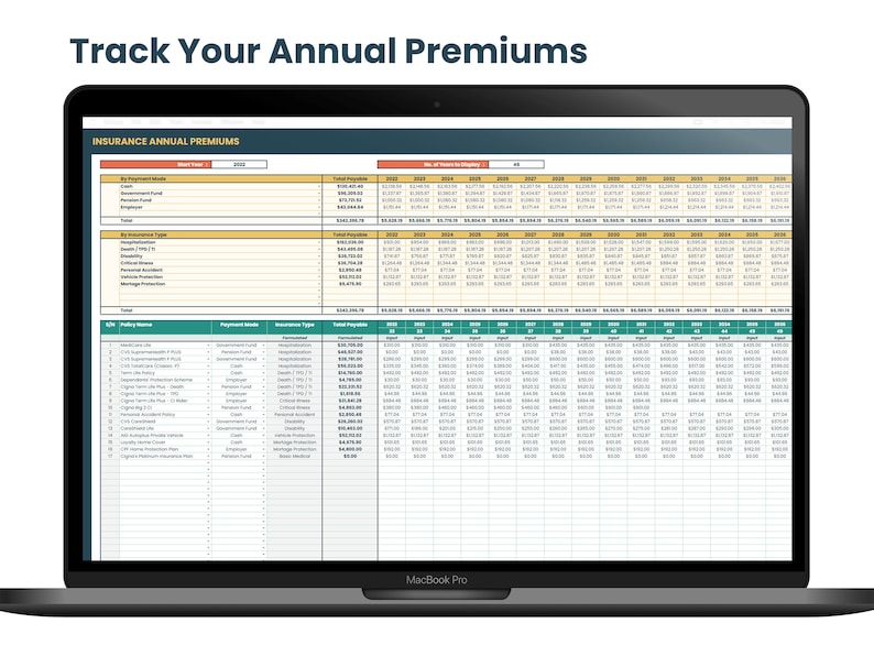 Insurance Policy Tracker [multi-year] | Google Sheets Only | Excel Not ...