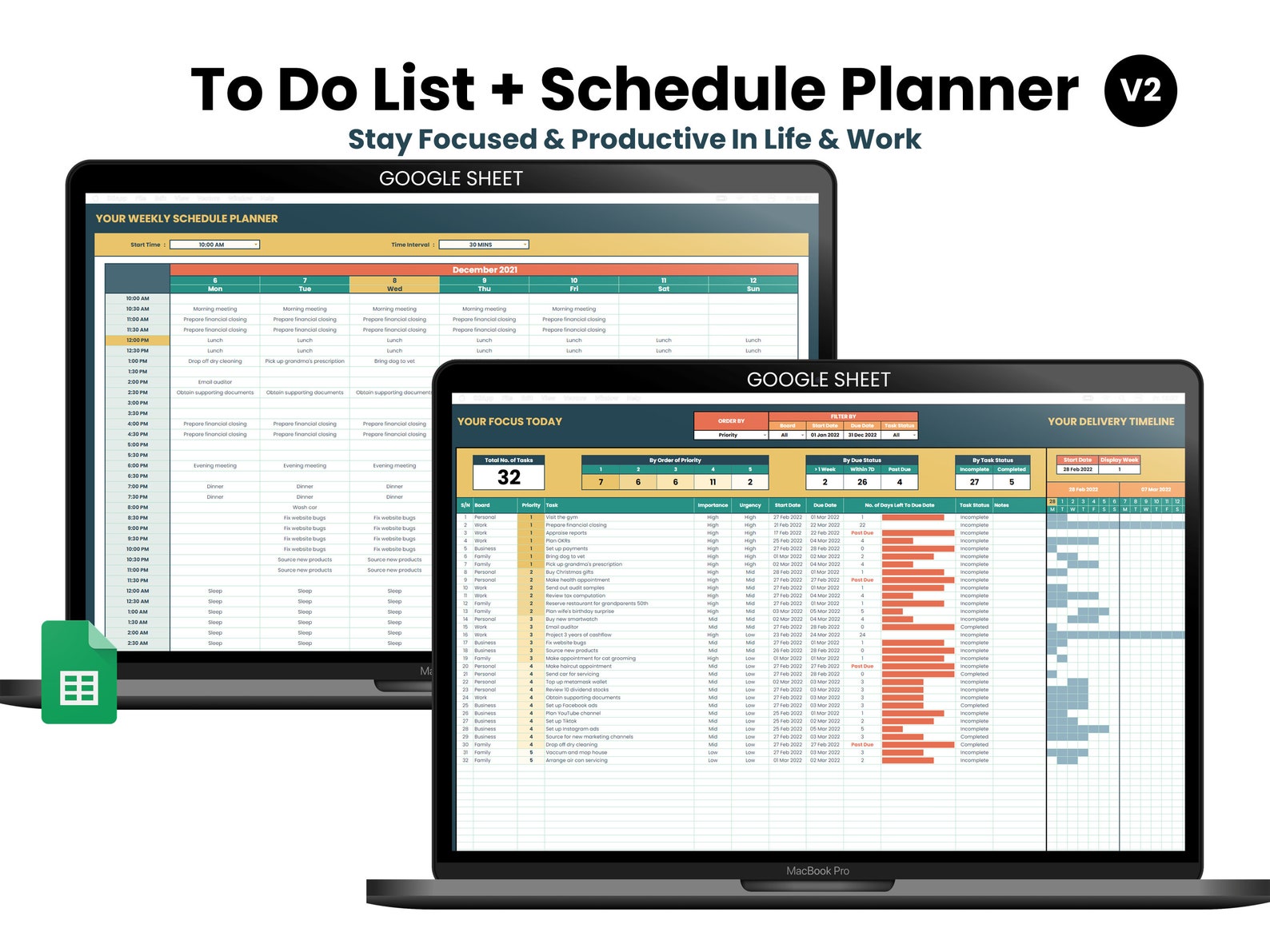 Y2023 To Do List Weekly Schedule Planner V2 Google Sheets Etsy