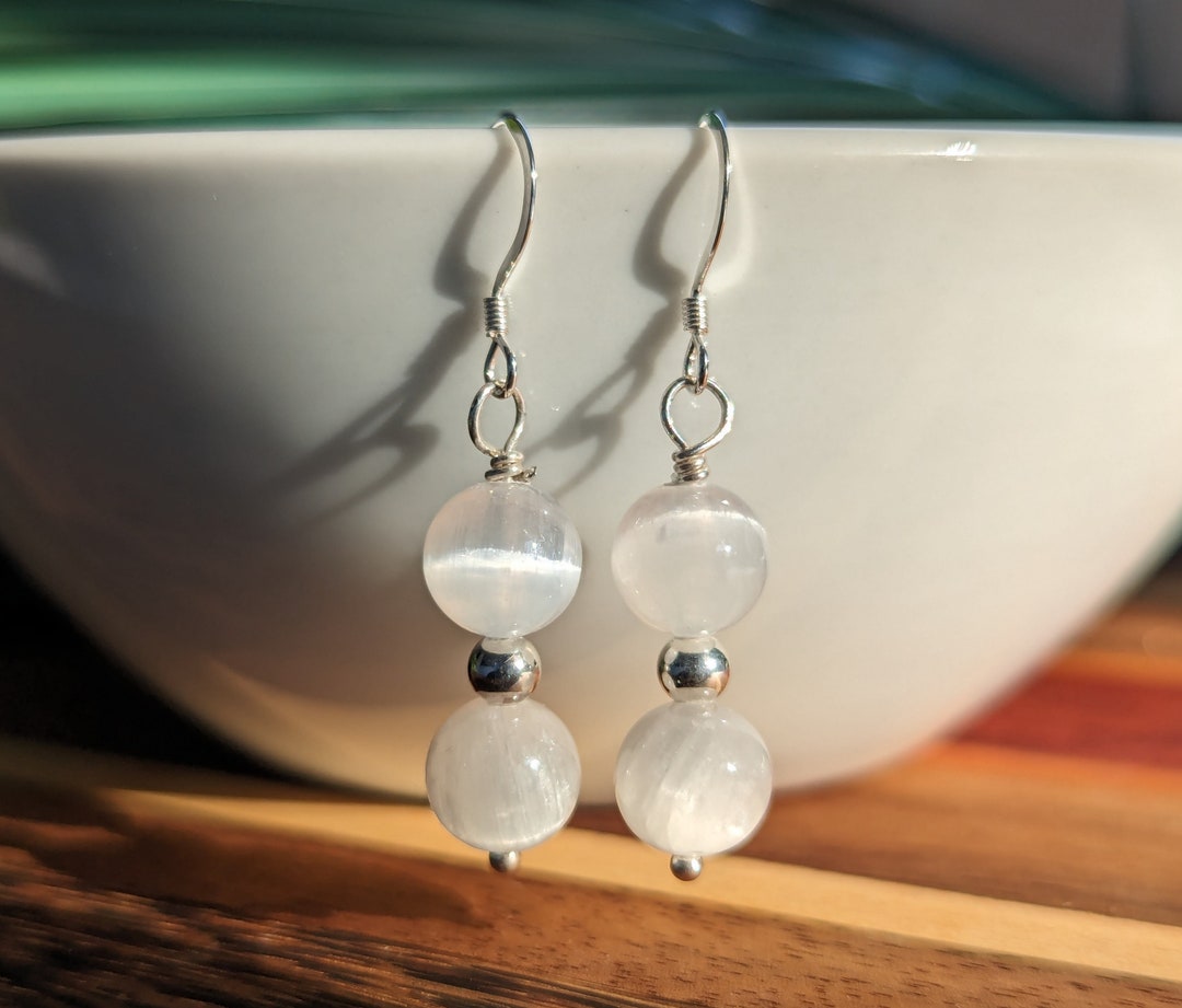 Selenite Earrings in Sterling Silver - Etsy