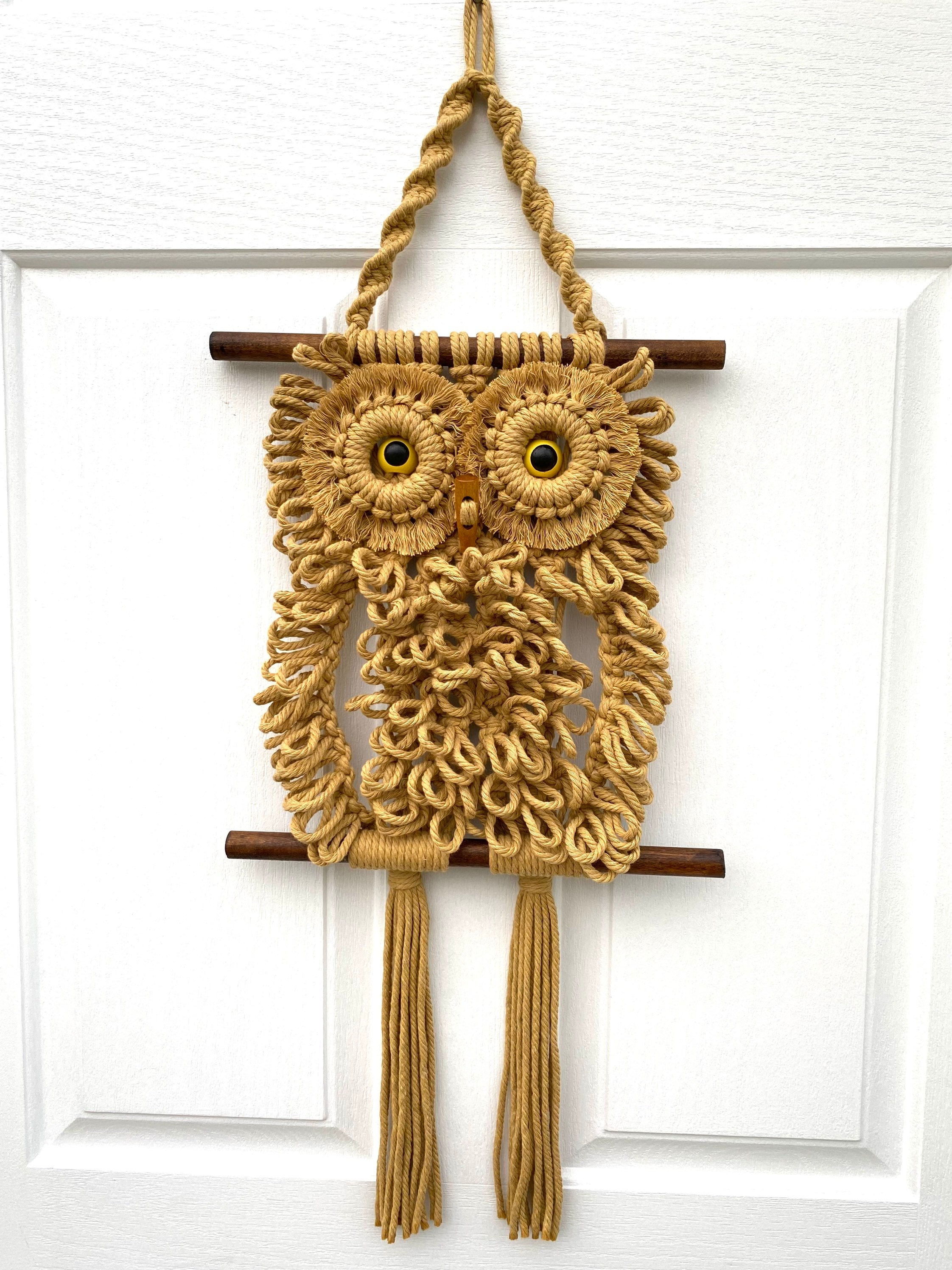 New Vintage Macrame Owl Wall Hanging Retro 70’s - Golden Brown - Etsy