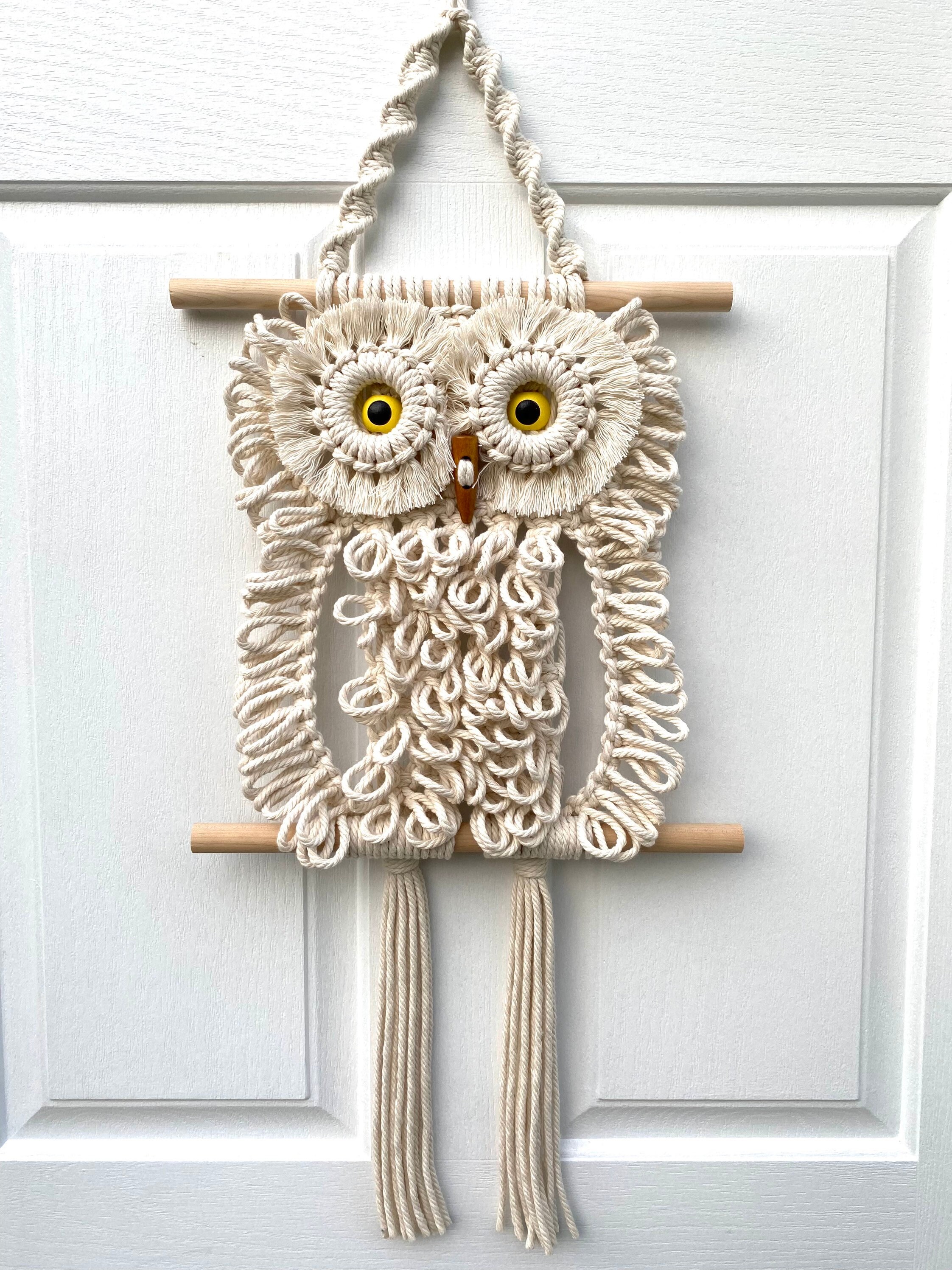 Macrame Owl Wall Hanging Home Decor 70s Style Natural Beige White New ...