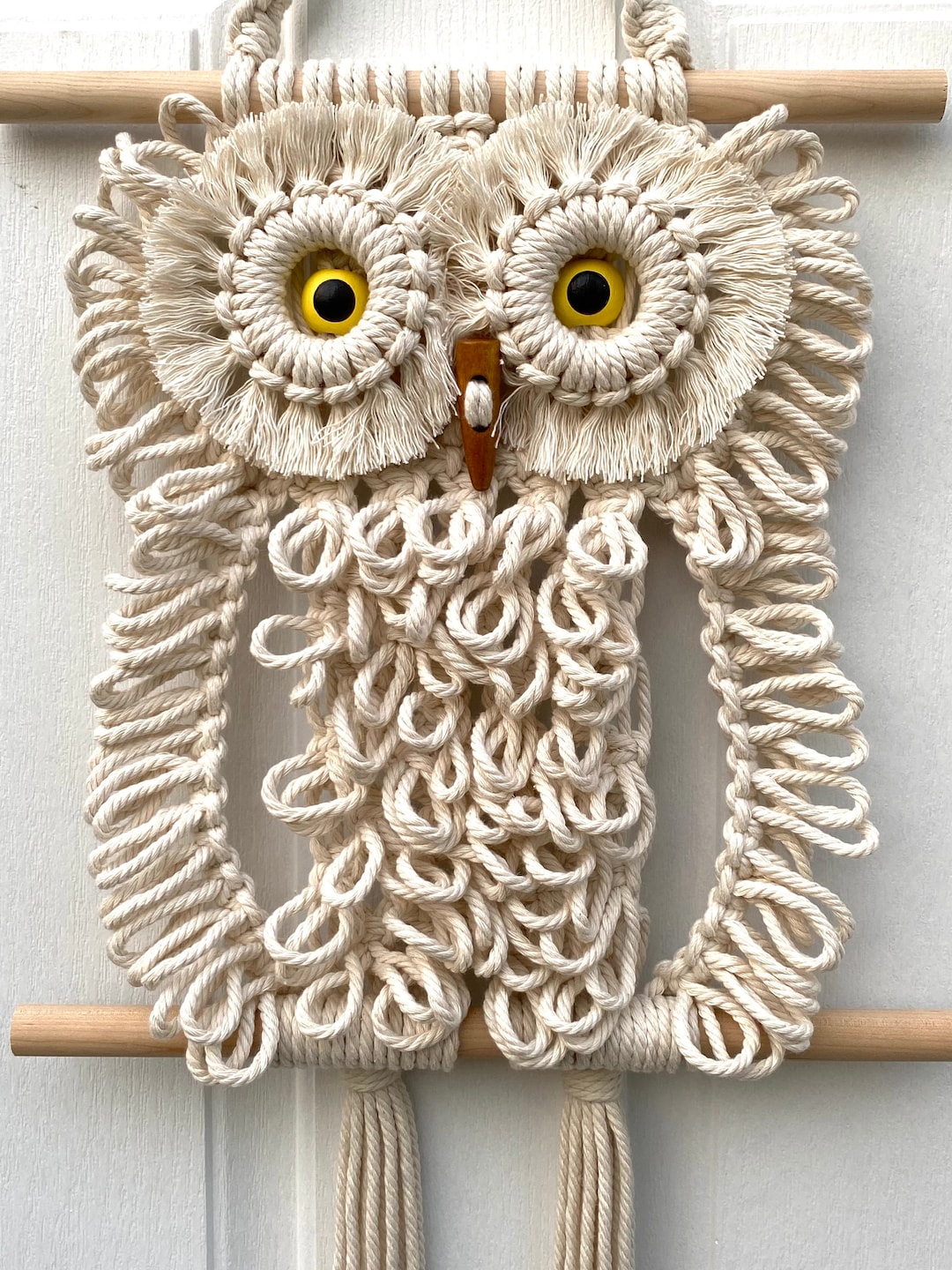 Macrame Owl Wall Hanging Home Decor 70s Style Natural Beige White New ...
