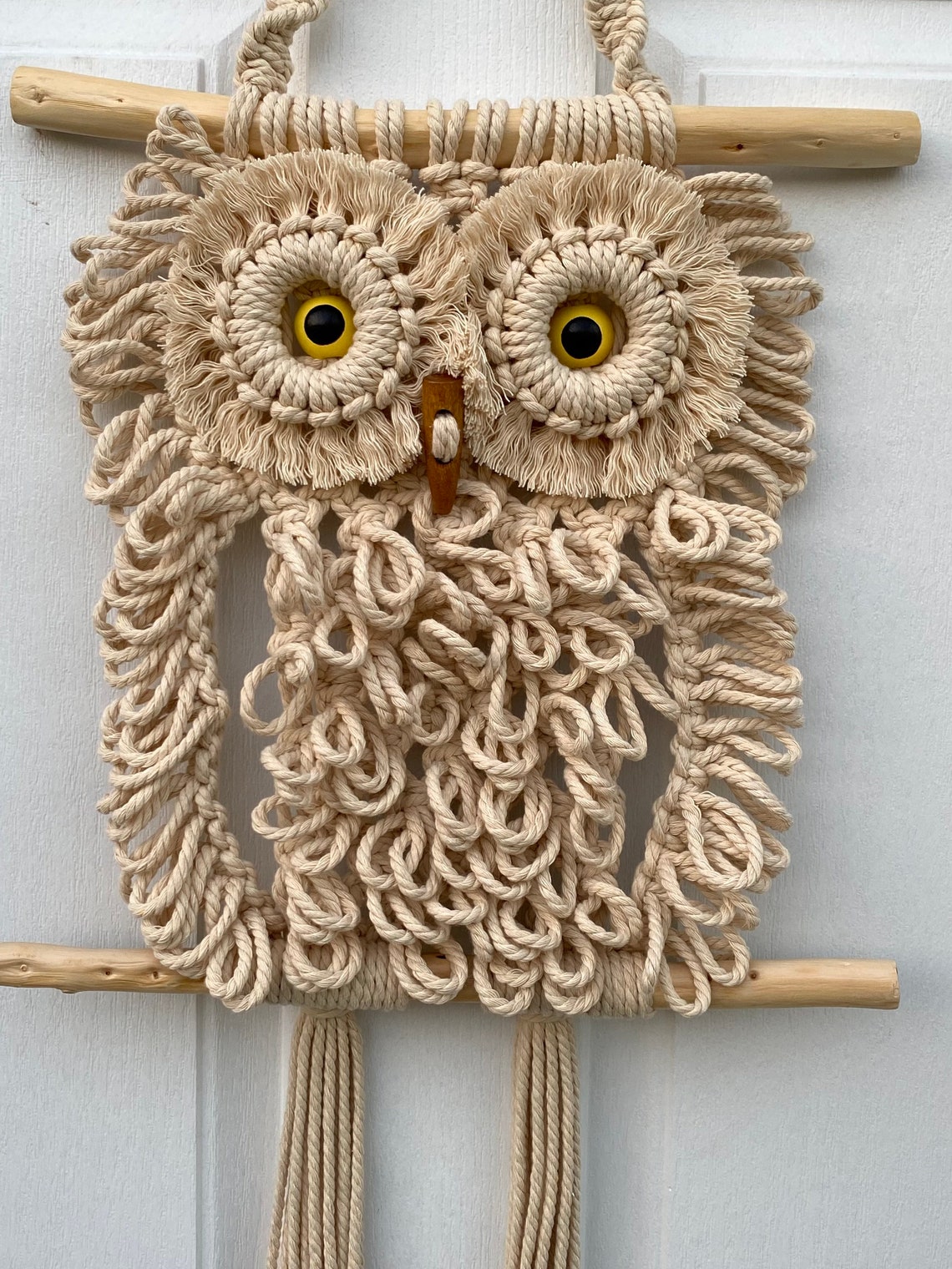 Macrame Owl Wall Hanging Home Decor 70s Style Natural Beige | Etsy