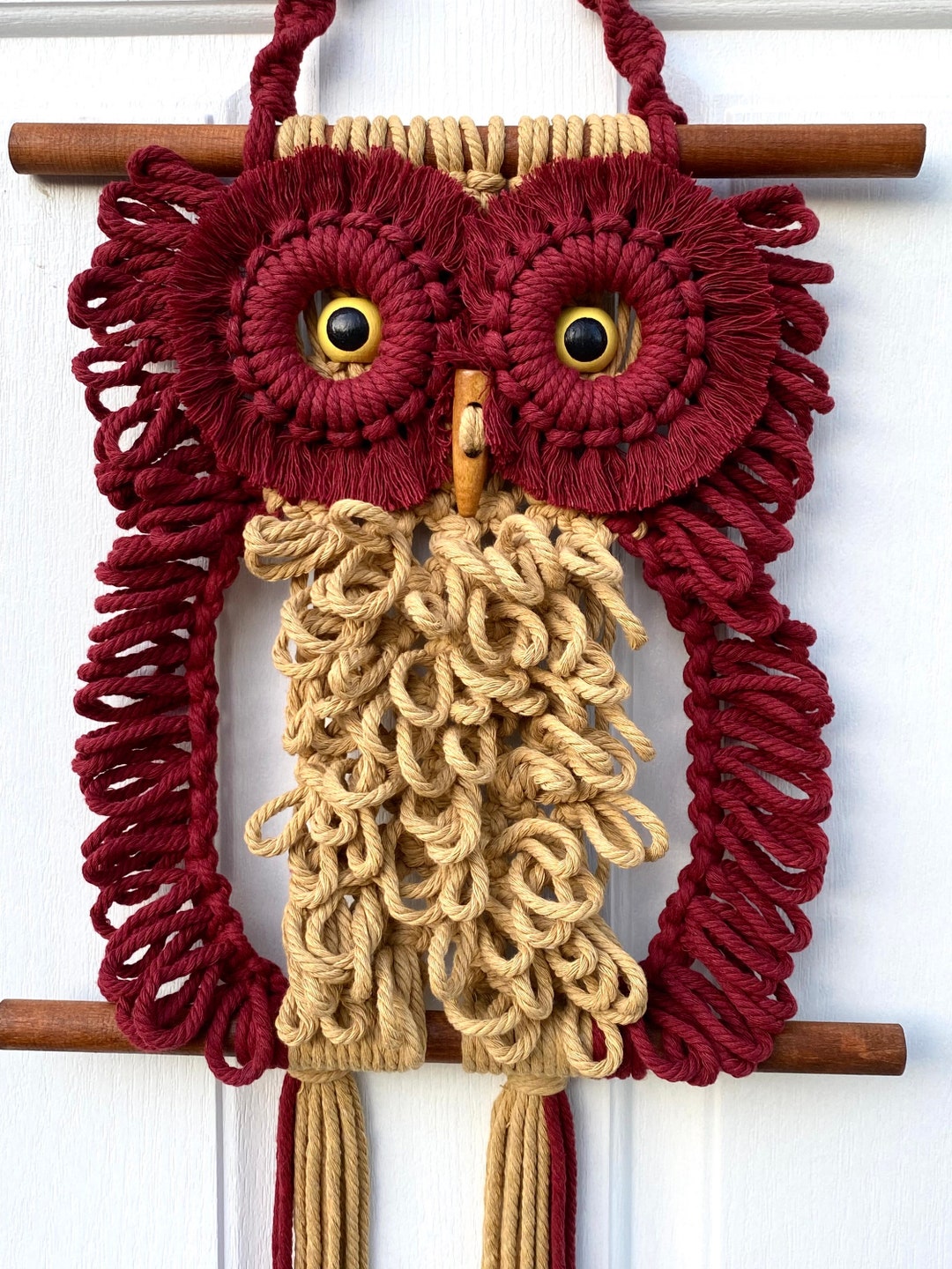 New Vintage Macrame Owl Wall Hanging Home Decor Retro 70s - Red Owl - Etsy