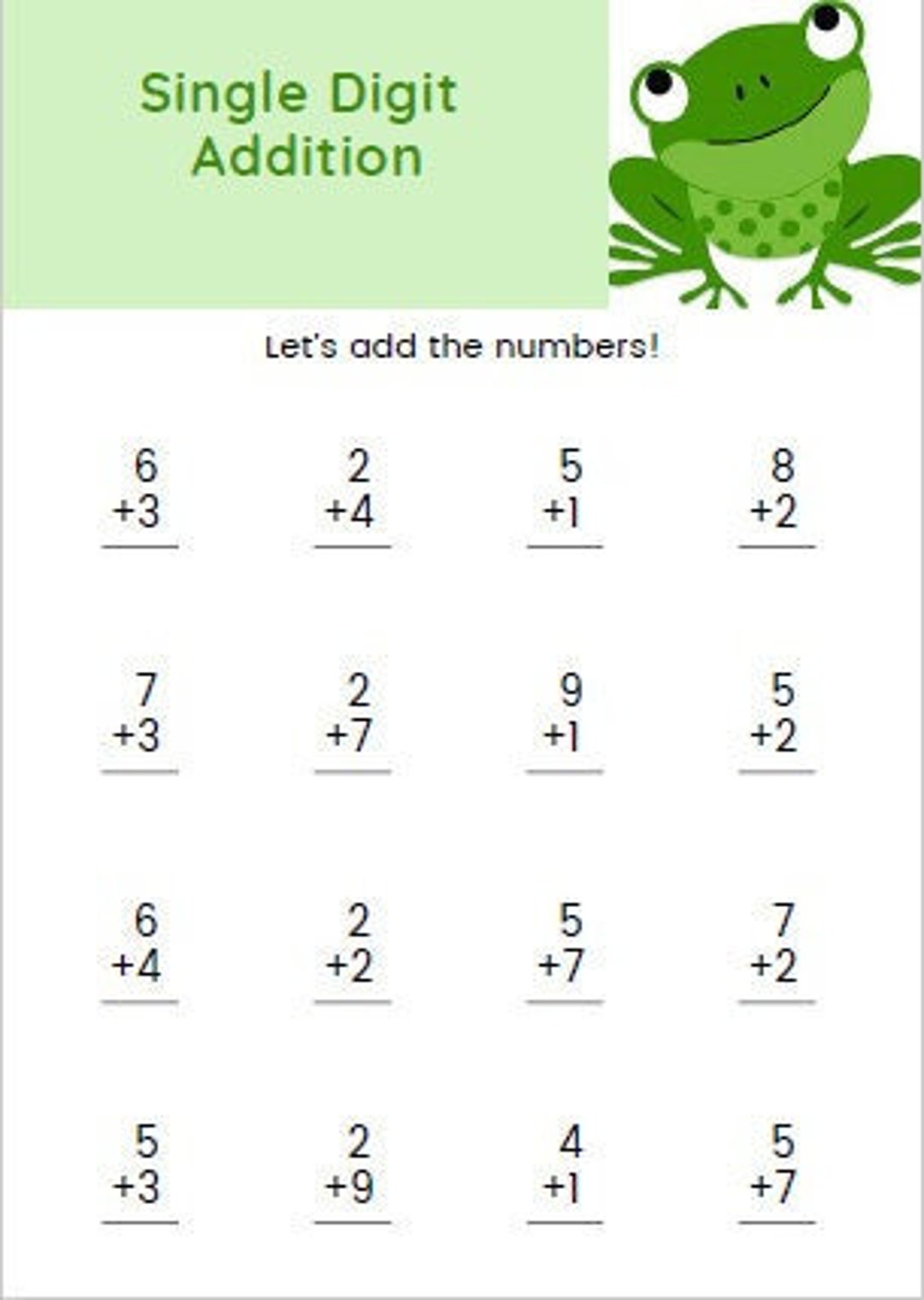 Single Addition Worksheet, Great Worksheet for Children Learning ...