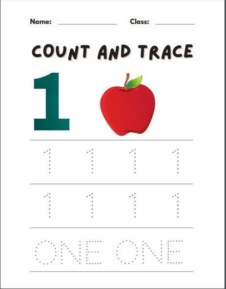 Count and Trace Worksheet: Numbers 1-10 Learning (digital Download) - Etsy