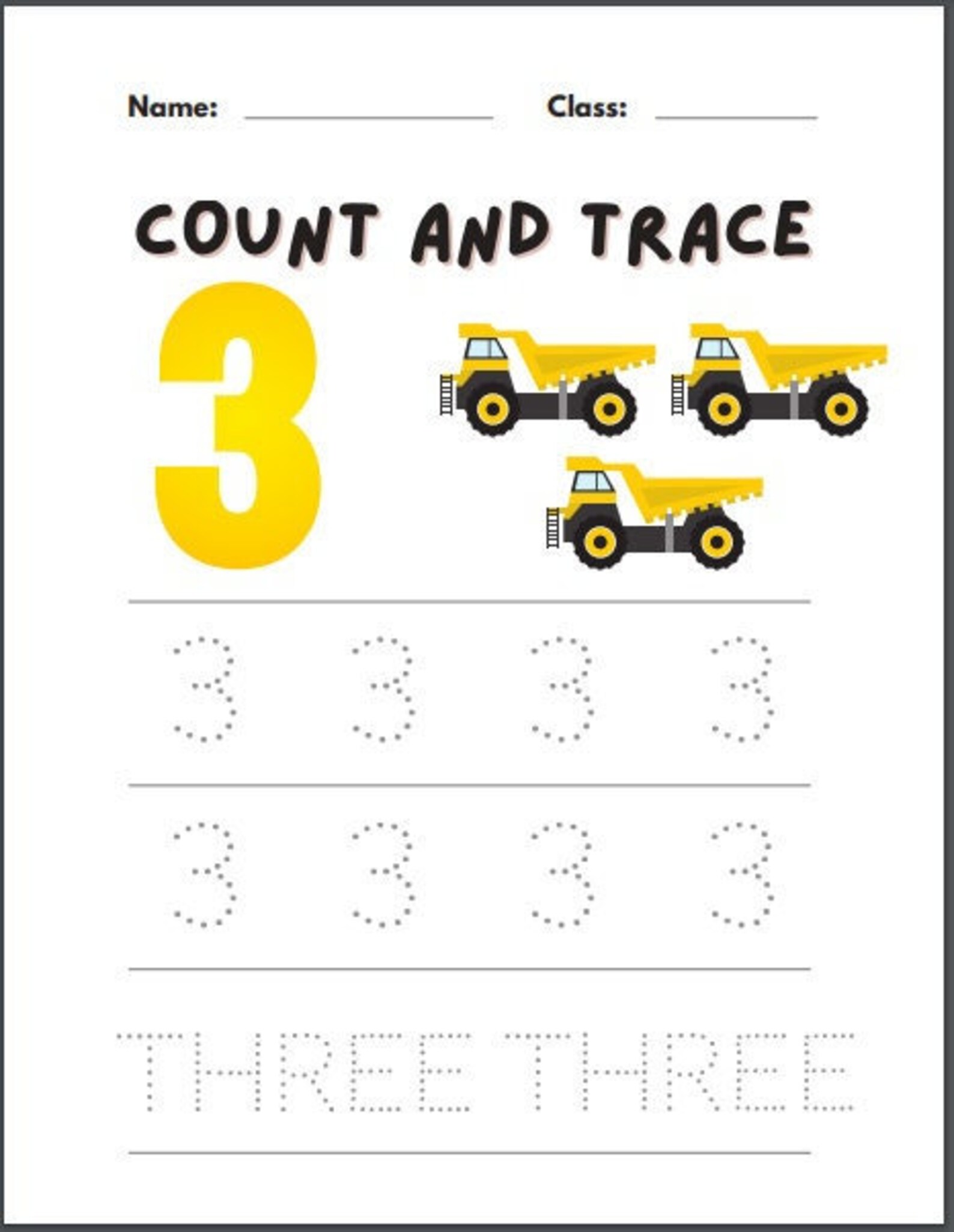 Count and Trace Worksheet: Numbers 1-10 Learning (digital Download) - Etsy
