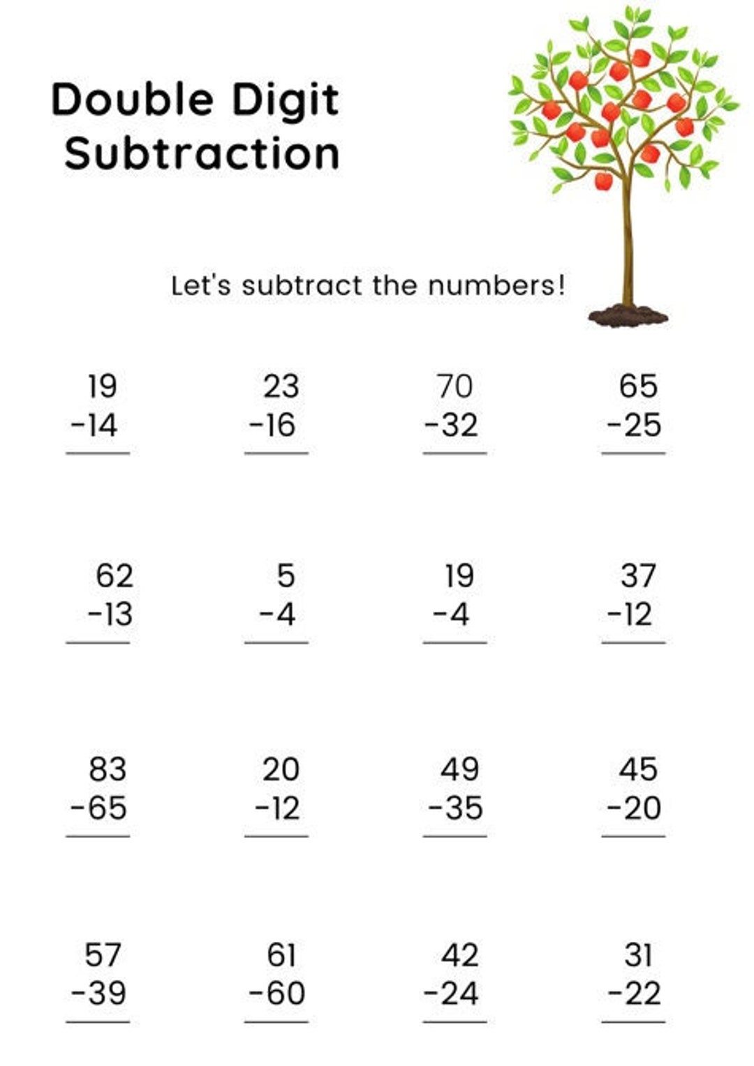 Double Digit Subtraction Worksheet, Learning, Children Schoolwork ...