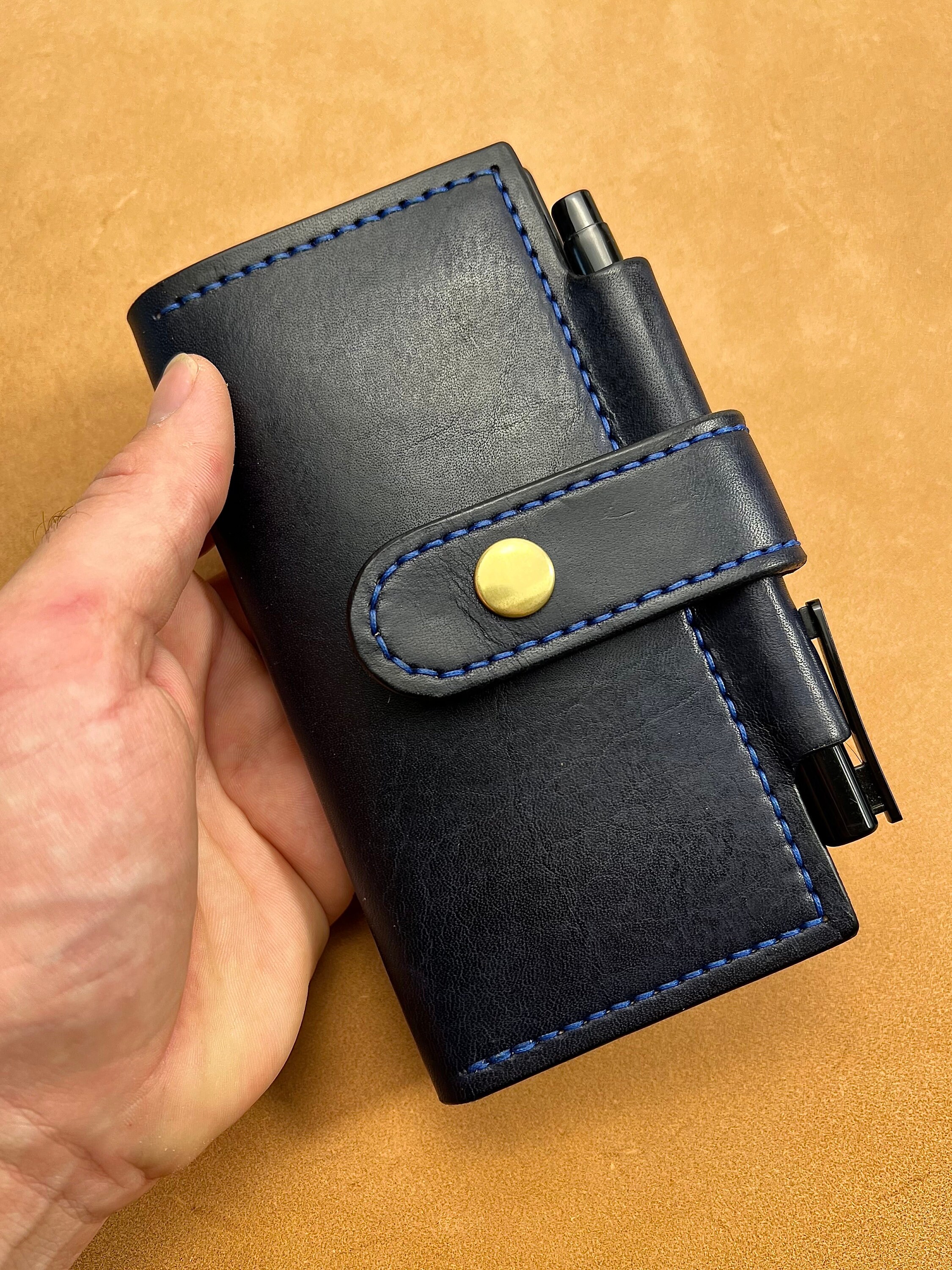 Dark Blue Checkbook Cover, Real Leather Checkbook Cover, Handmade ...