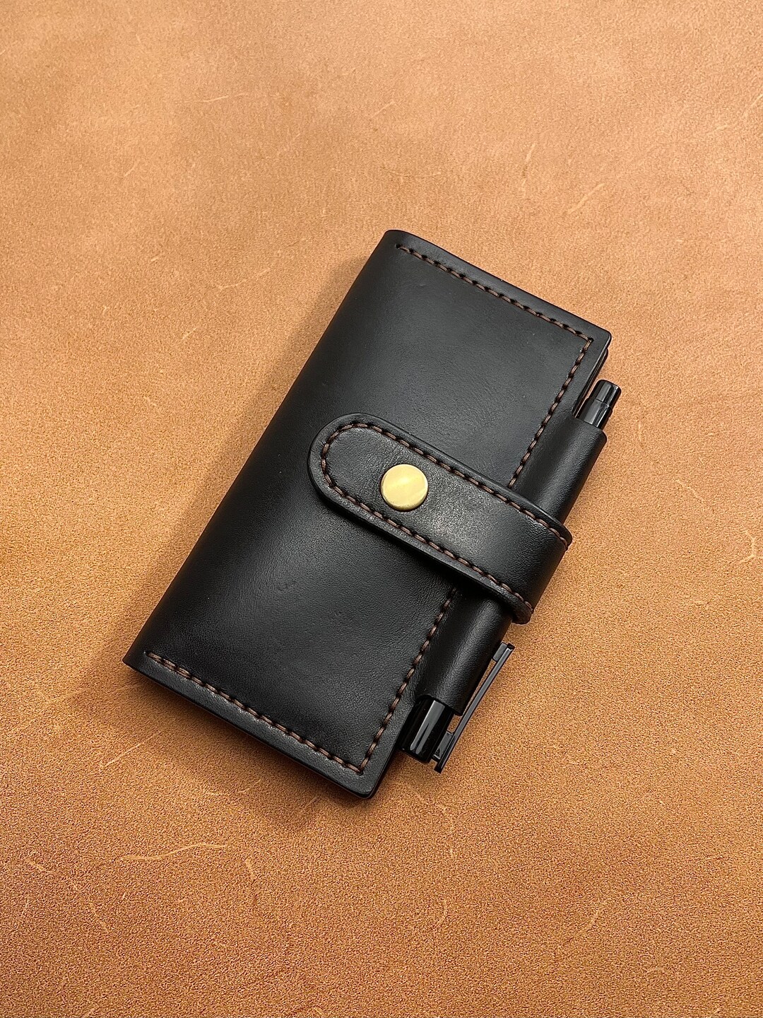 Black Checkbook Cover, Real Leather Checkbook Cover, Handmade Checkbook ...