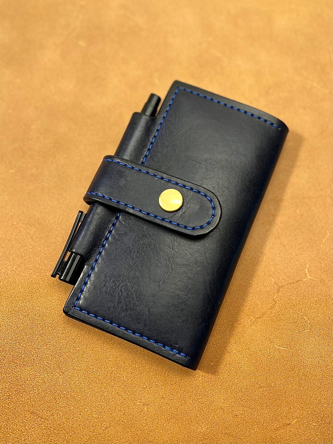 Dark Blue Checkbook Cover, Real Leather Checkbook Cover, Handmade ...