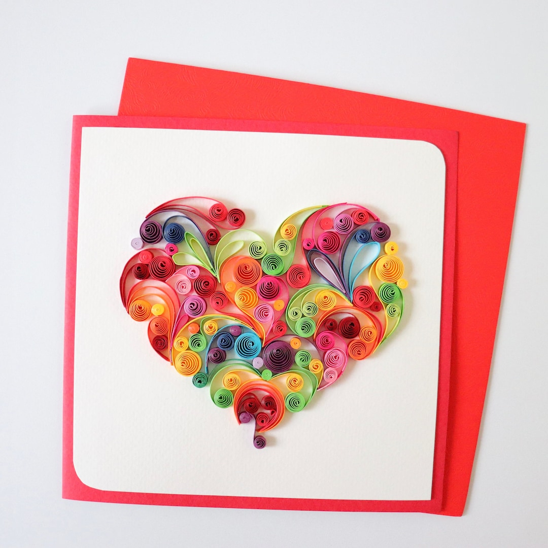 Love Heart Greeting Card, Anniversary Card for Couple, Heart Quilling ...