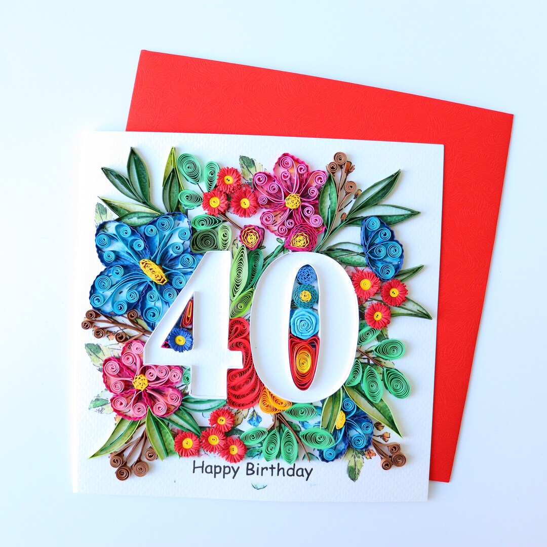 40th Birthday Card for Women, Floral Birthday Card, Handmade Gift Card ...