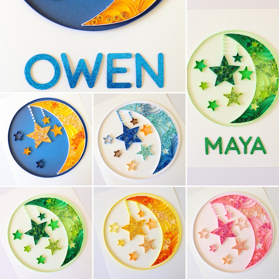 Personalised Moon and Stars Nursery Wall Art, Quilling Paper Home Decor ...