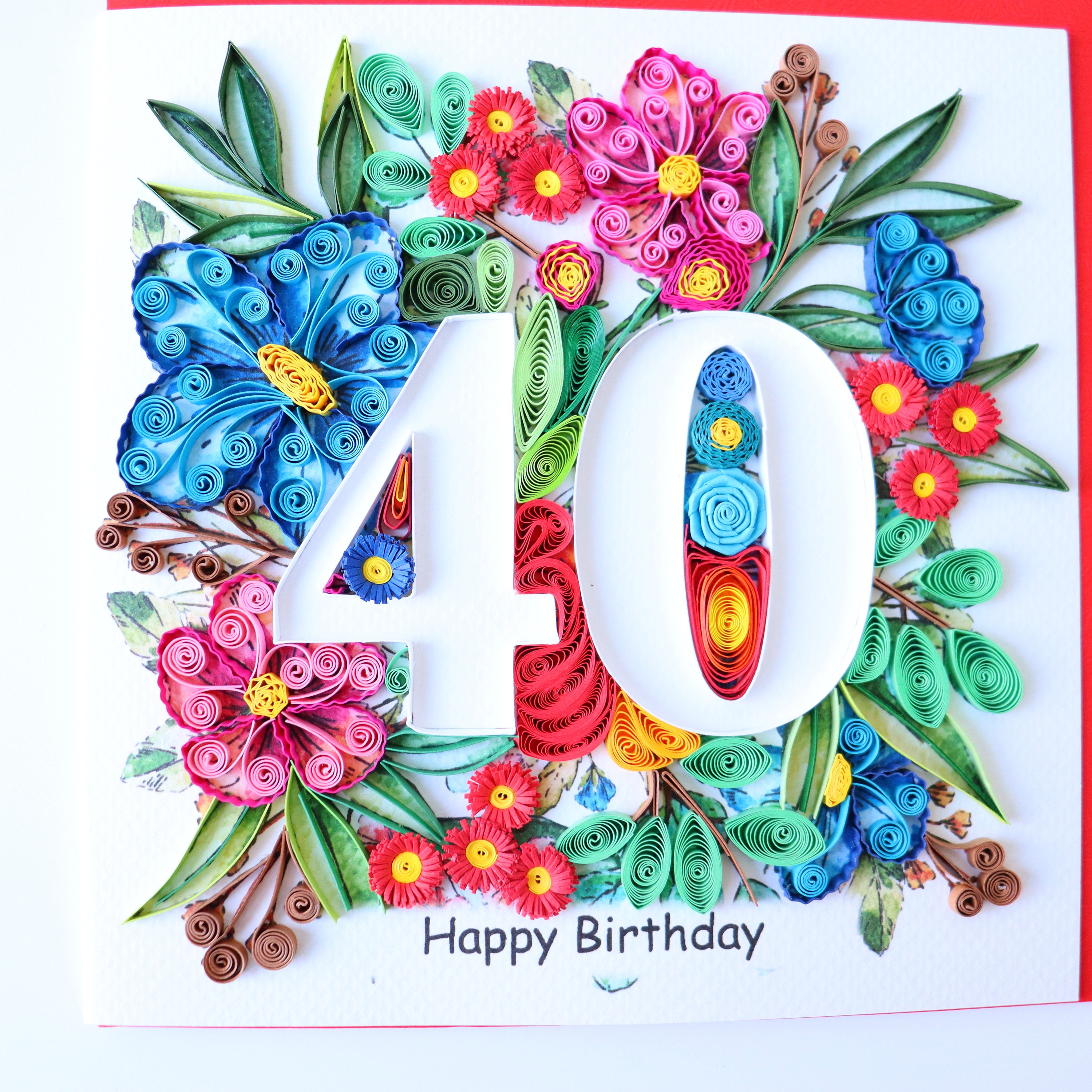 40th Birthday Card for Women Floral Birthday Card Handmade - Etsy