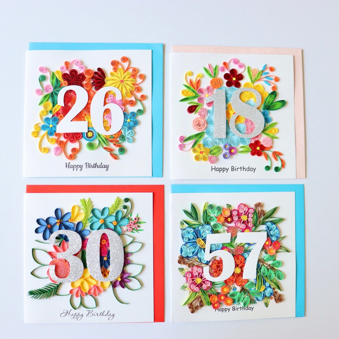 Personalised Age Birthday Card, Customised Quilling Card, Age Number ...