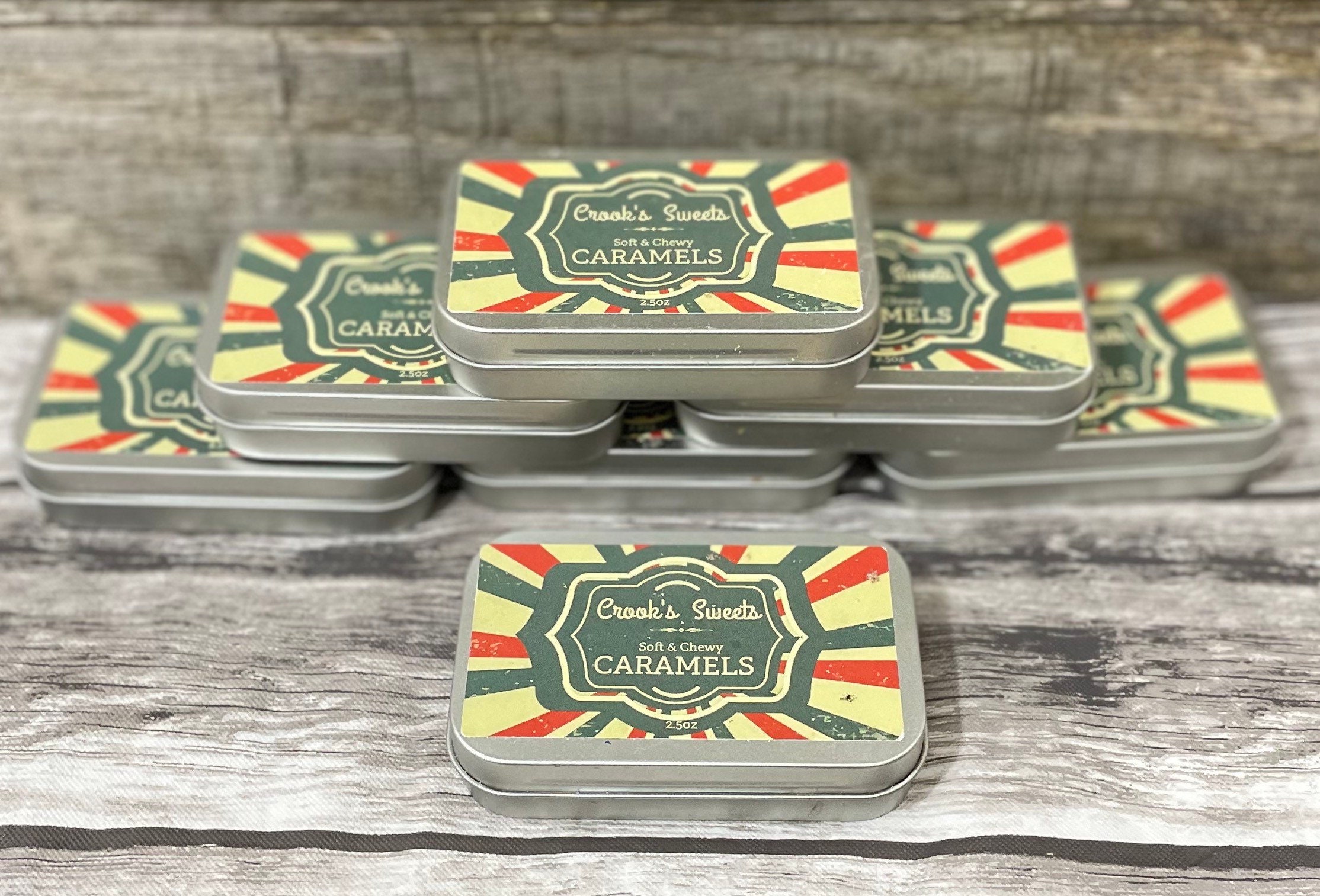 Retro WWII Caramel Candy Tins 1940s Homefront Prop Tin Crook’s Sweets ...