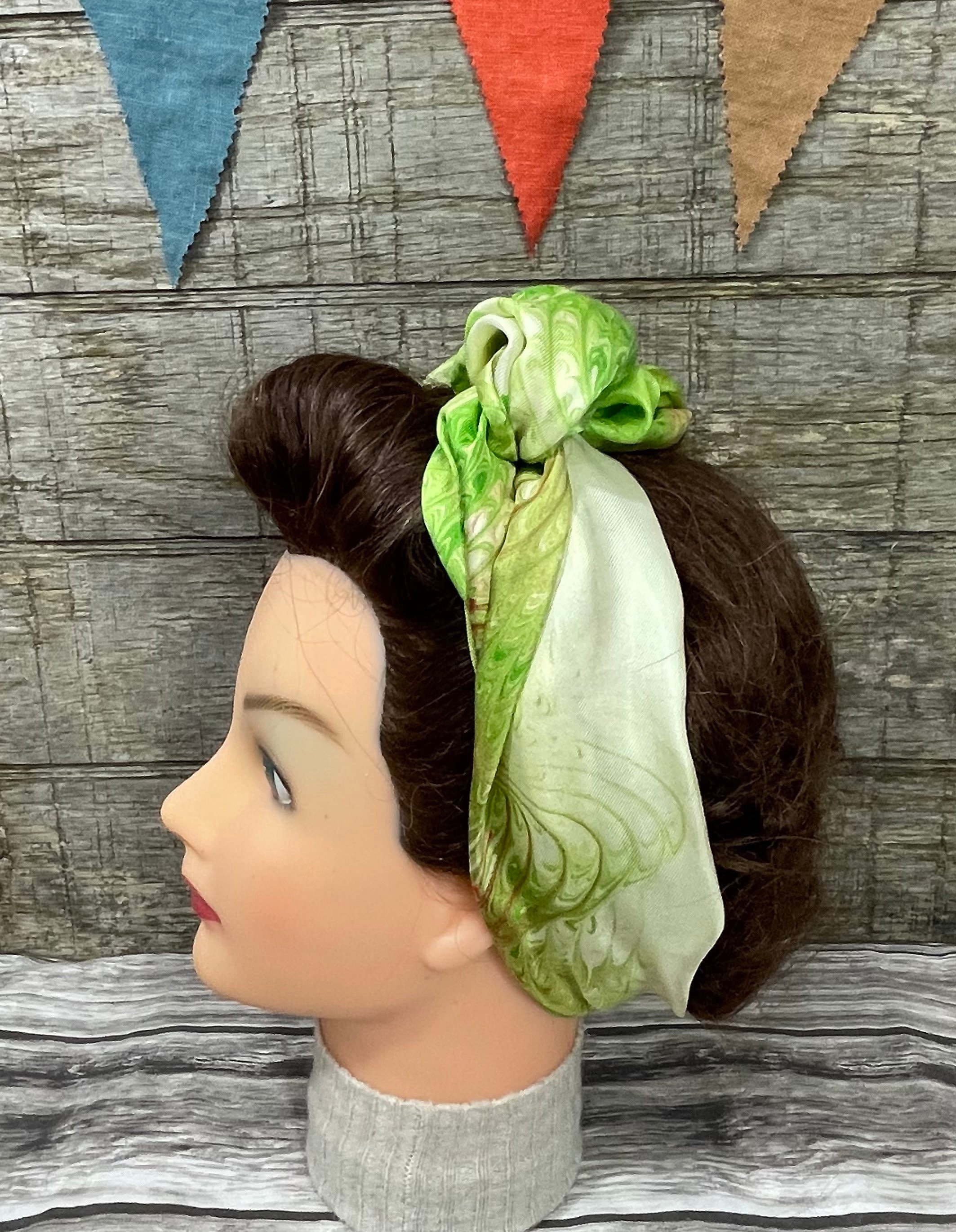 Wartime 1940s Style Head Scarf WWII Retro Light Green Silk Butterfly ...