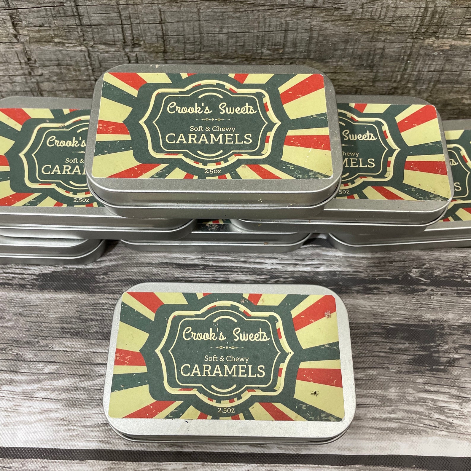 Retro WWII Caramel Candy Tins 1940s Homefront Prop Tin Crook’s Sweets ...