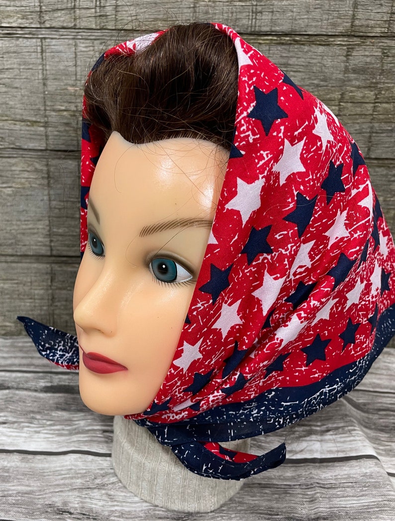 Wartime 1940s Style Head Scarf WWII Retro Red White Blue Stars Patriot ...