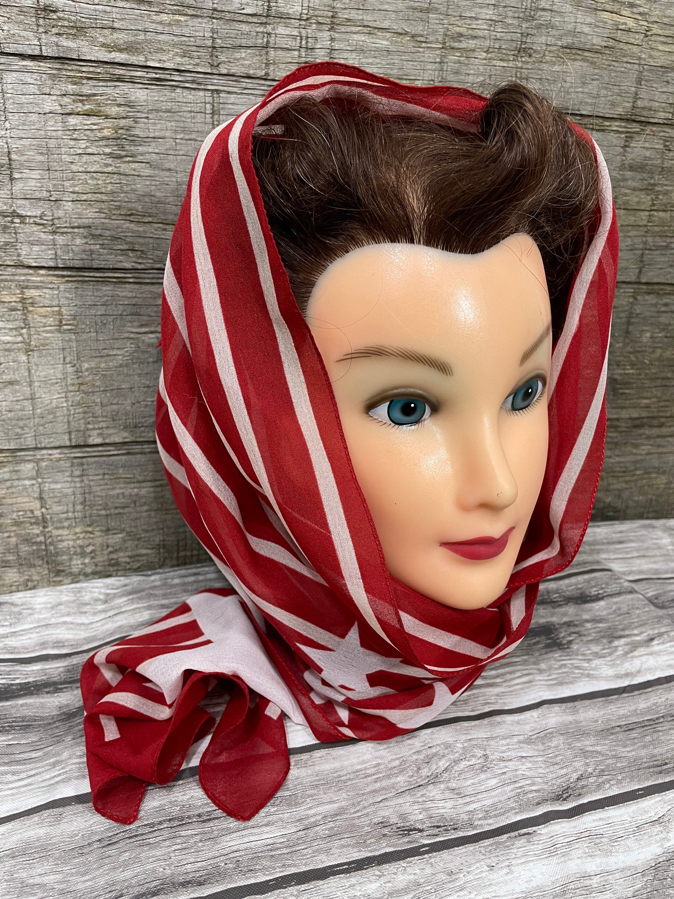 Wartime 1940s Style Head Scarf WWII Retro Red White Stars and - Etsy